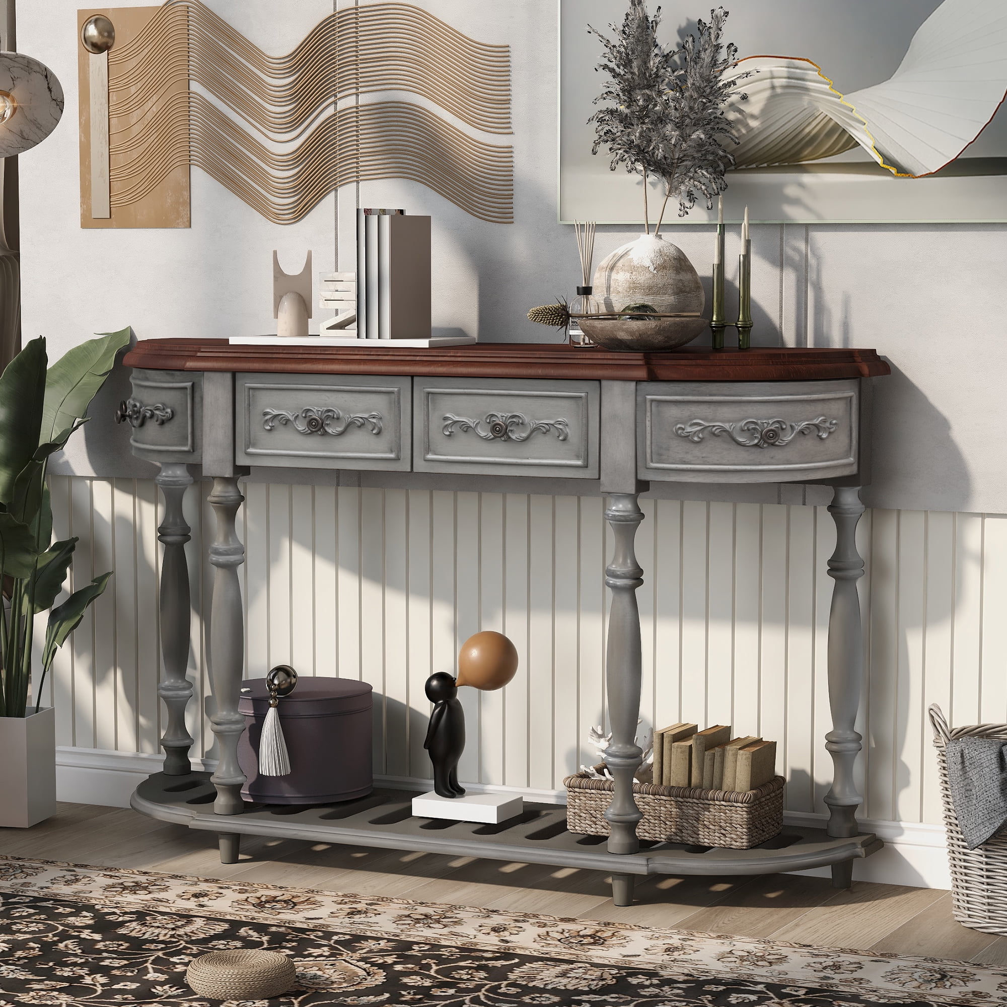 Euroco Console Table Sofa Table - Solid Wood - Antique Gray - Walmart.com