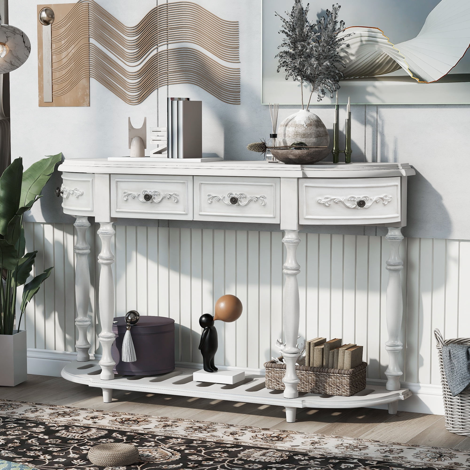 EUROCO 52'' Console Table Sofa Table for Entryway with 4 Drawers and ...