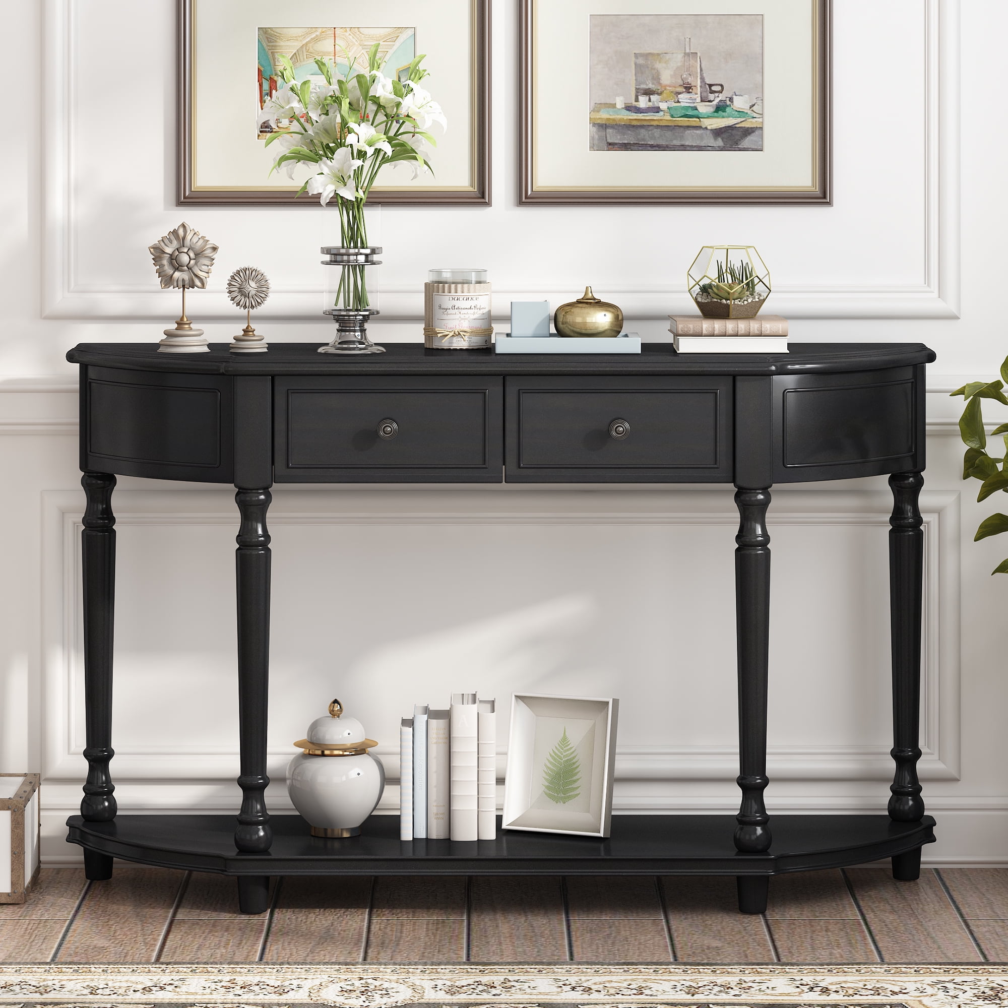 EUROCO 52" Retro Circular Curved Design Console Table Sofa Table, Solid ...