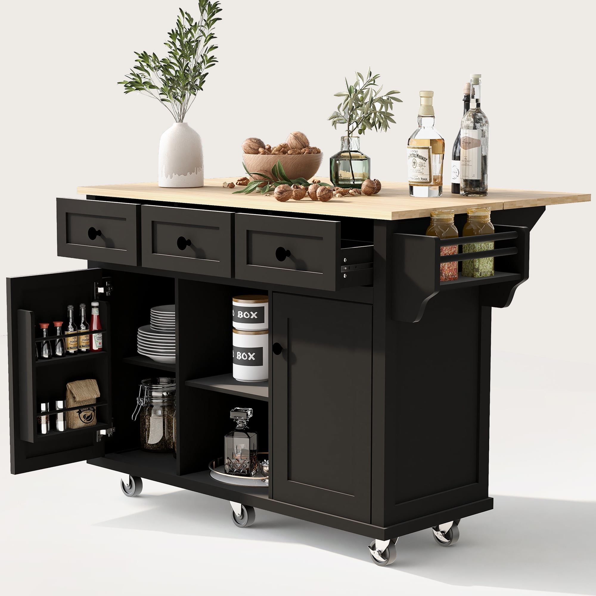 EUROCO 53.1" Kitchen Islands with Storage, Kitchen Island Cart with ...