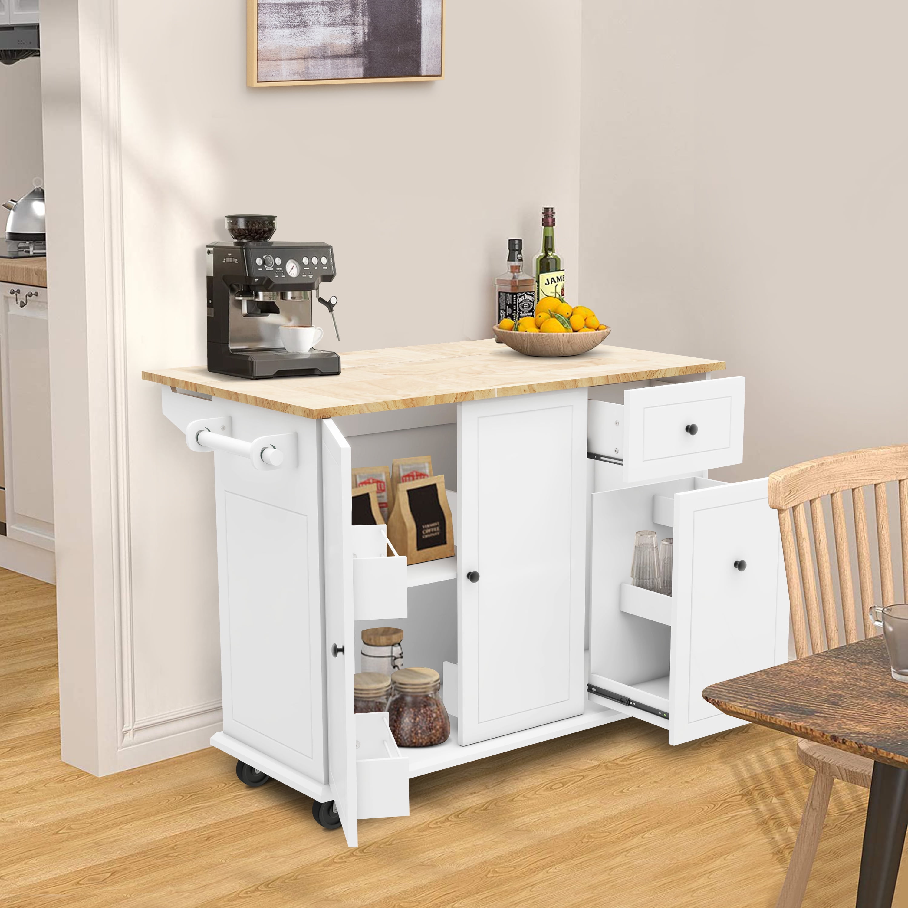 EUROCO 53.9" Longer Rolling Kitchen Island with Drop Leaf,Kitchen cart ...