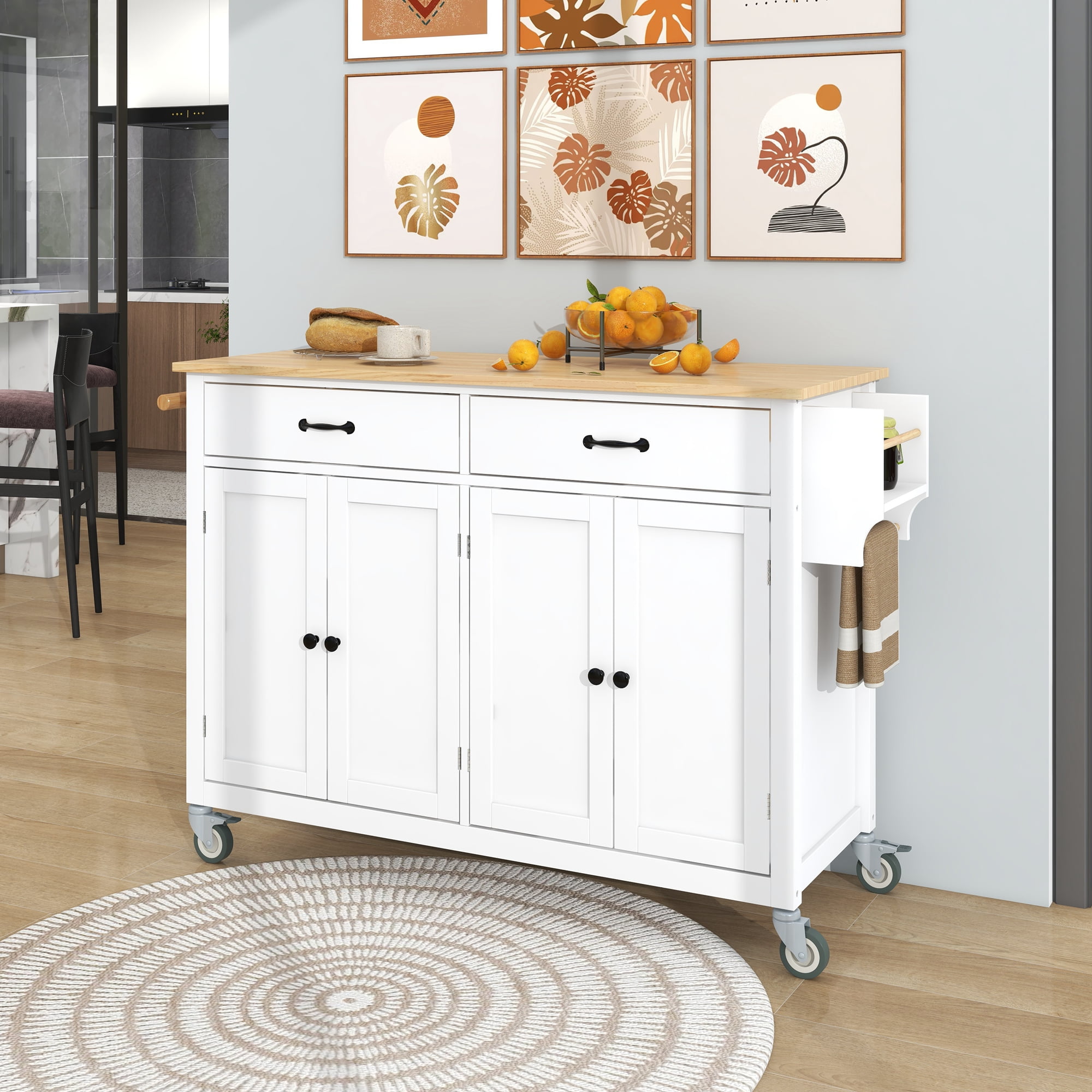 EUROCO 54.3" Kitchen islands Cart with Storage on Wheels, Kitchen Cart ...