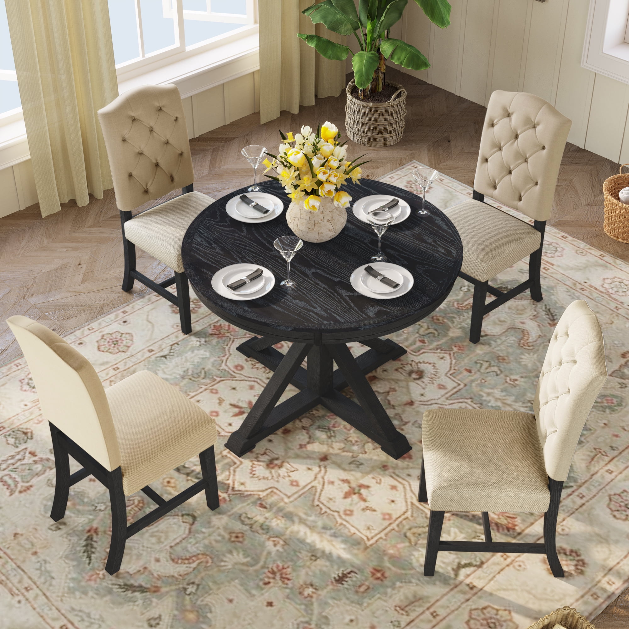 Euroco 5 Piece Retro Solid Wood X-shaped Base Dining Table Set with ...