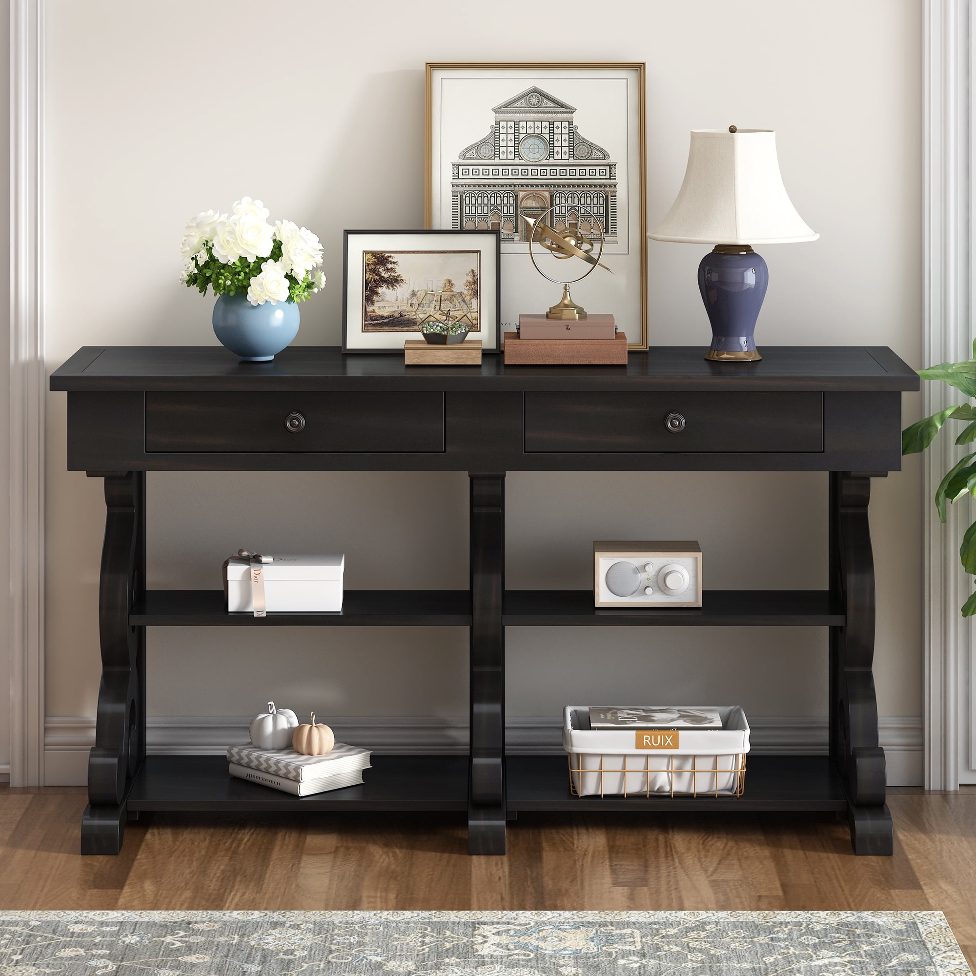 EUROCO 54" Retro Console Table Sideboard, Solid Wood Sofa Table with ...