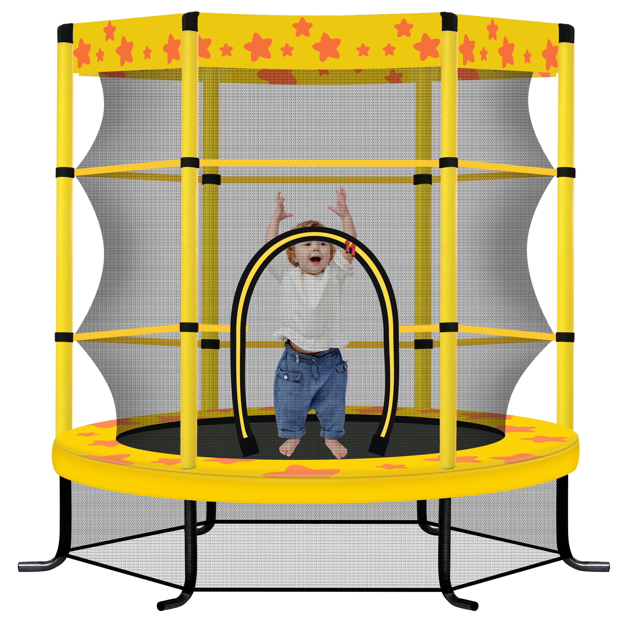EUROCO 55 Inch Kids Trampoline with Safety Enclosure Net, 4.5FT Outdoor ...