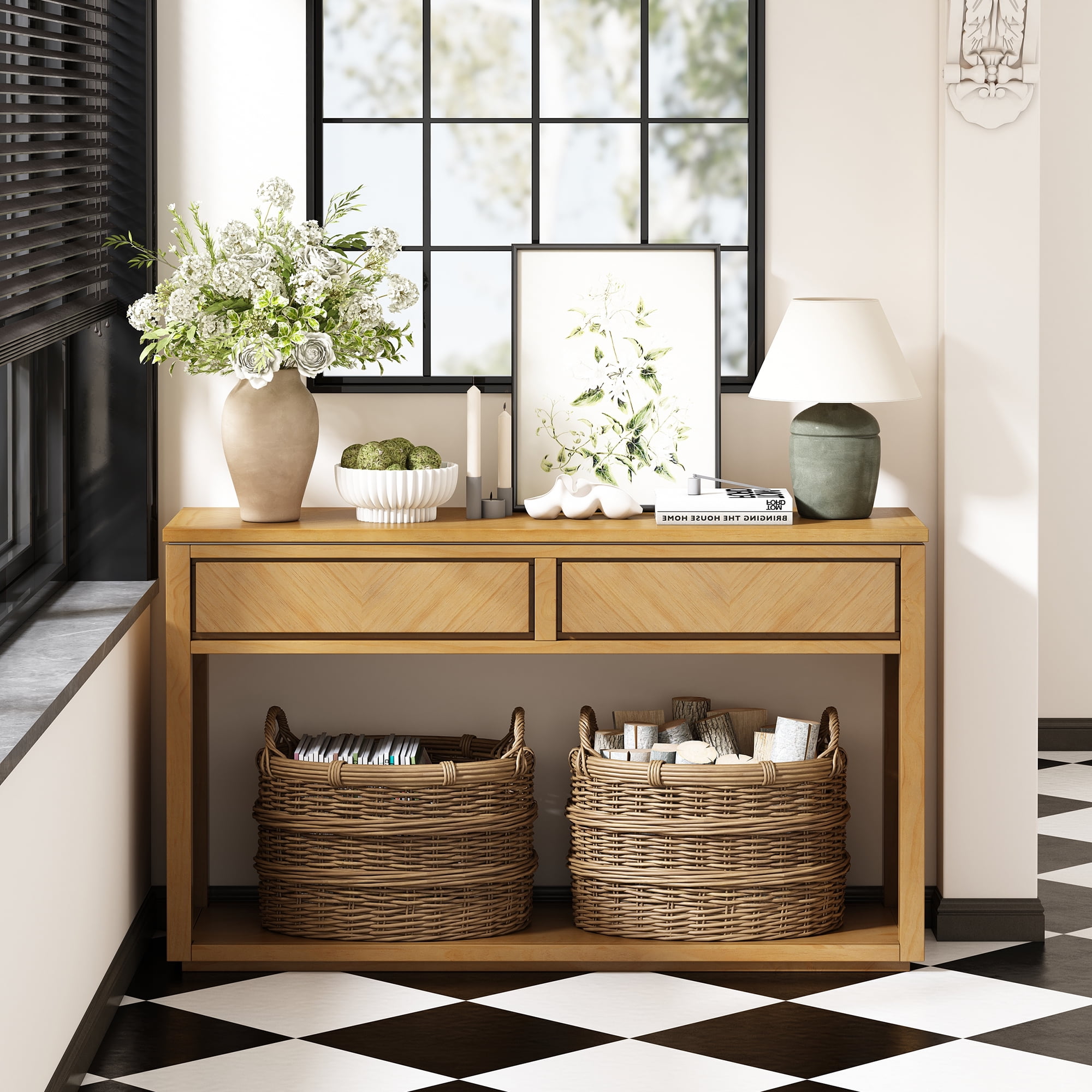 EUROCO 55" Long Console Table with 2 Drawers,Wooden Entryway Table with ...