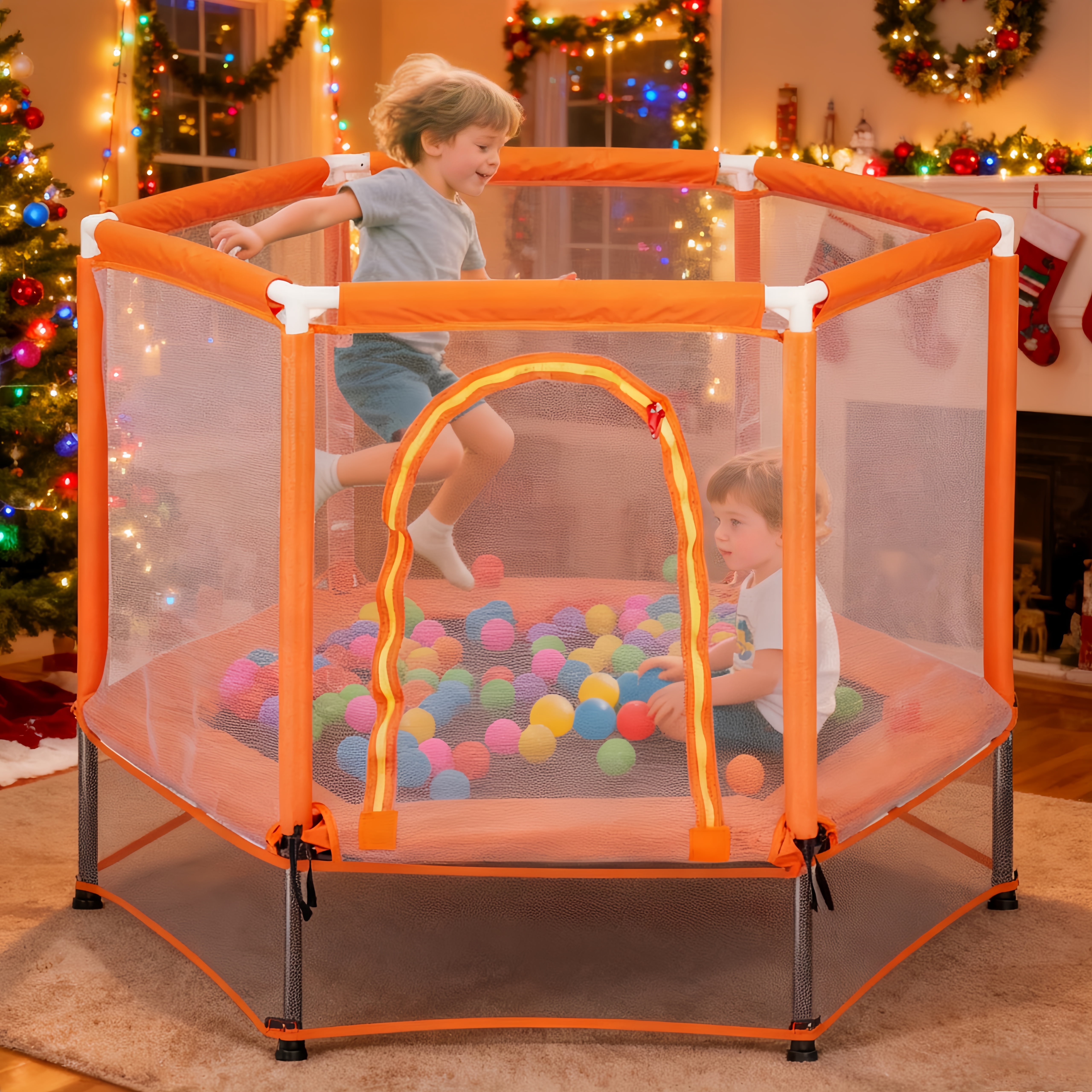 EUROCO 55" Mini Trampoline with Safety Enclosure Net, 4.5FT Indoor ...