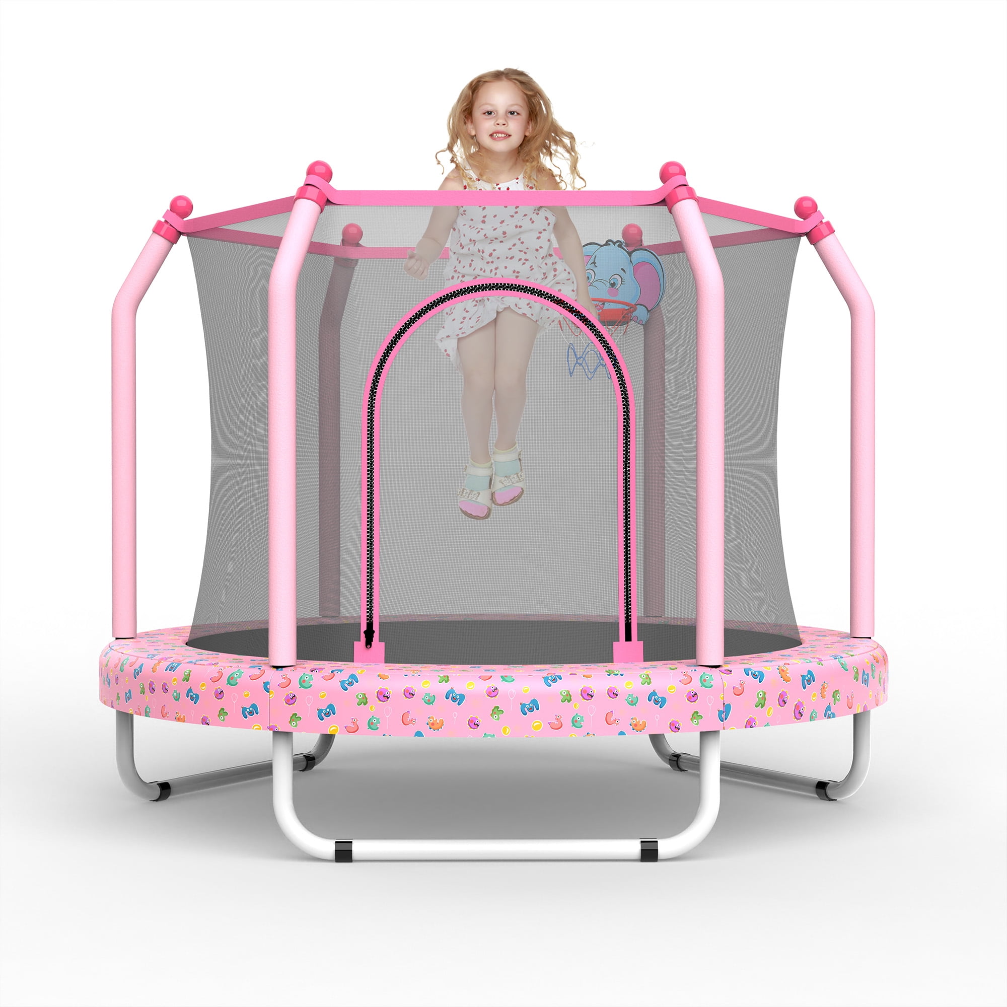 EUROCO 55" Toddler Trampline with Enclosure Net and Basketball Hoop ...