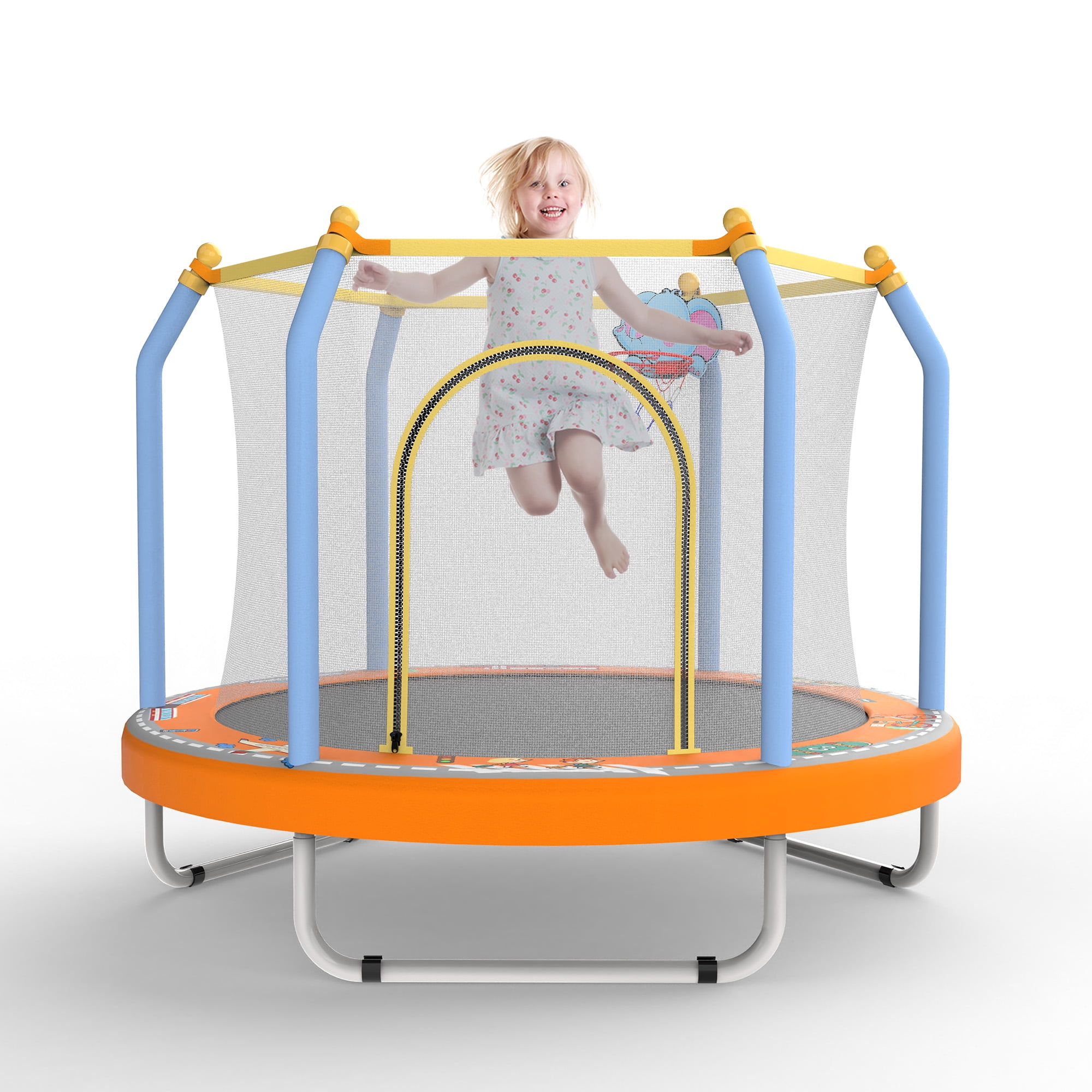 EUROCO 55" Toddler Trampline with Enclosure Net and Basketball Hoop ...