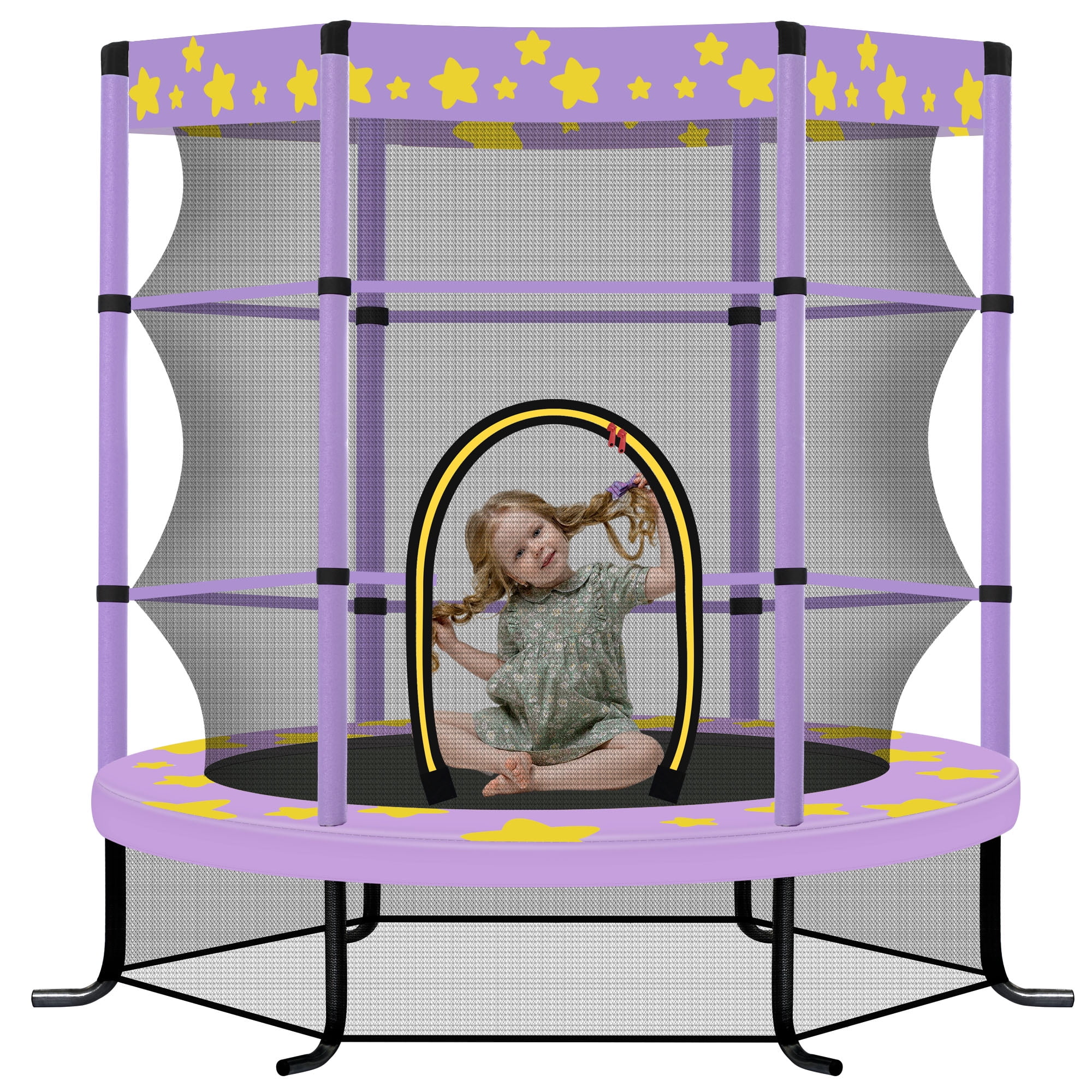 EUROCO 55 Inch Kids Trampoline with Safety Enclosure Net, 4.5FT Outdoor ...