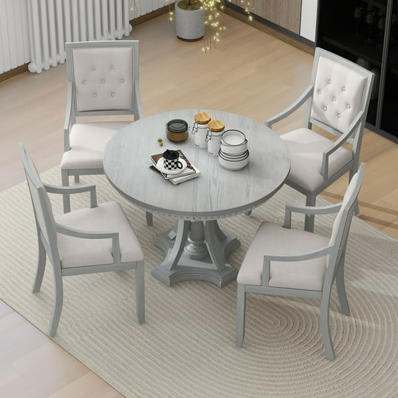 Euroco 5 Piece Modern MDF Extendable Dining Table Set, Antique Gray ...