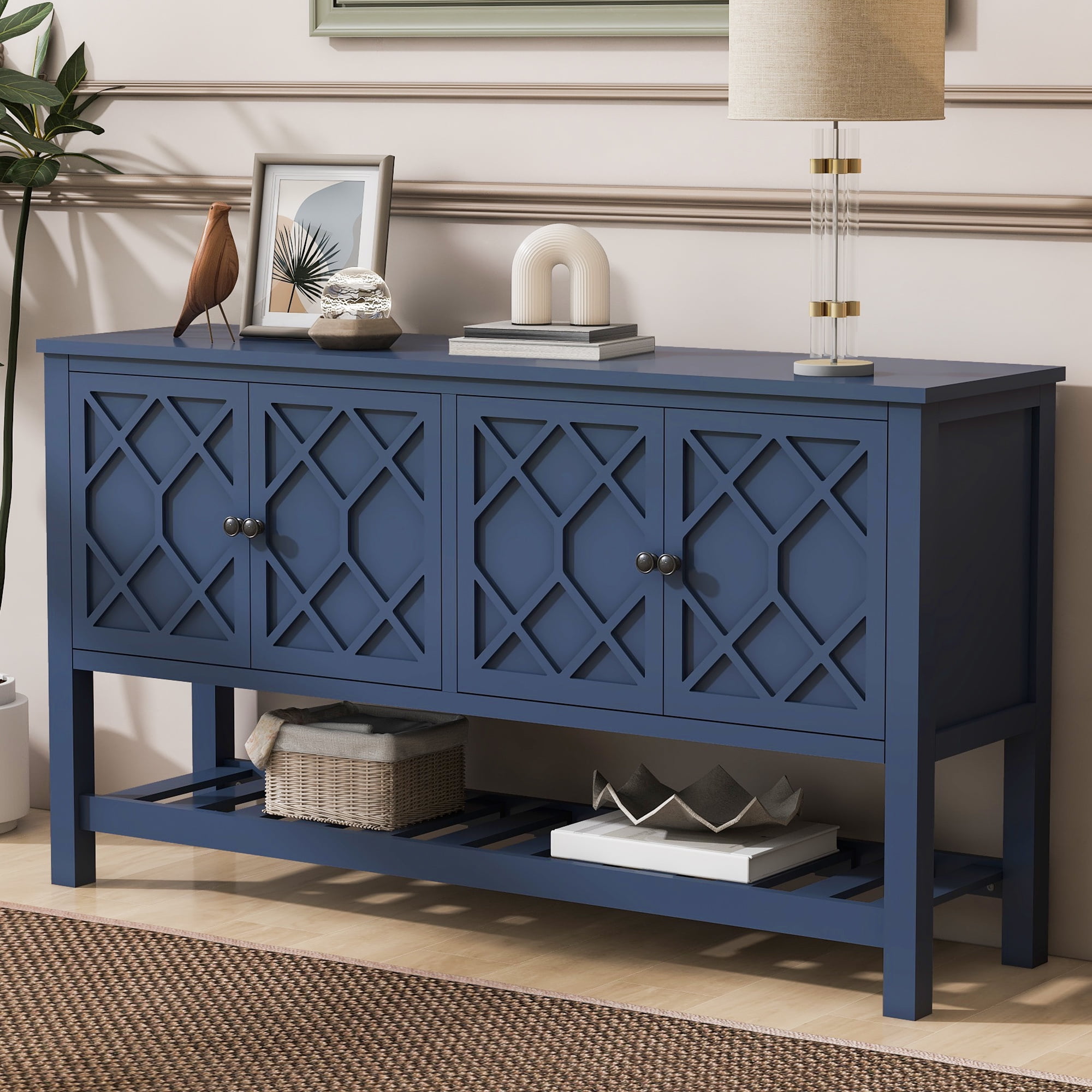 EUROCO 59.8" Console Table,Entryway Table with 2 Storage Cabinets and ...