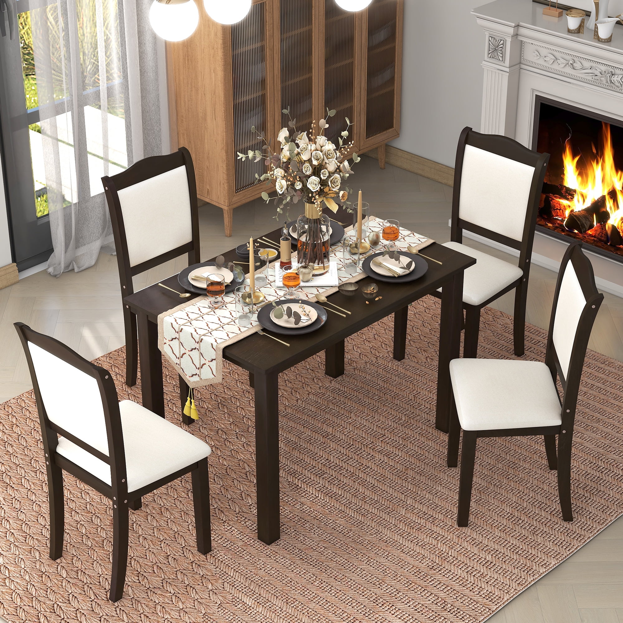 EUROCO 5PCS Solid Wood Dining Table Set - Quality Materials - Walmart.com