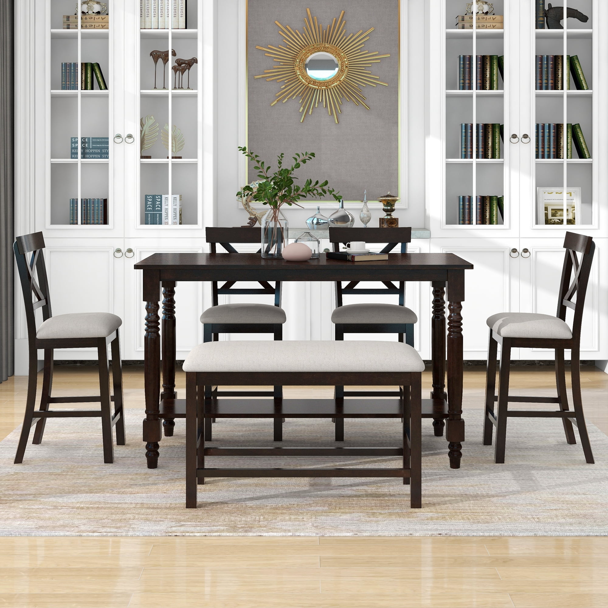 EUROCO 6-Piece Kitchen Dining Table Set,36” Counter Height Dining Table ...