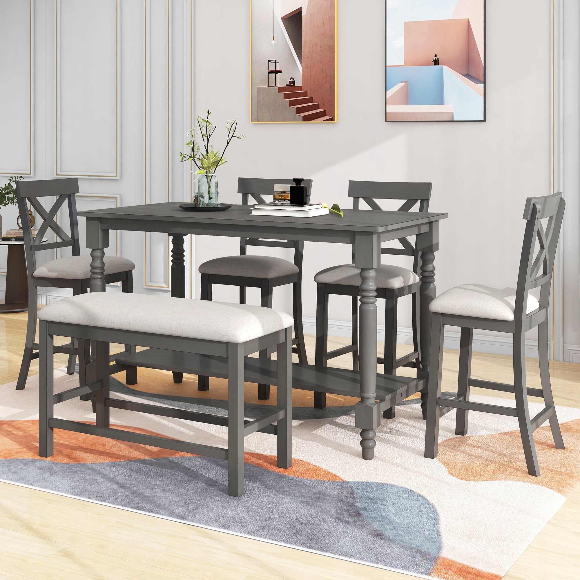 EUROCO 6-Piece Kitchen Dining Table Set,36” Counter Height Dining Table ...