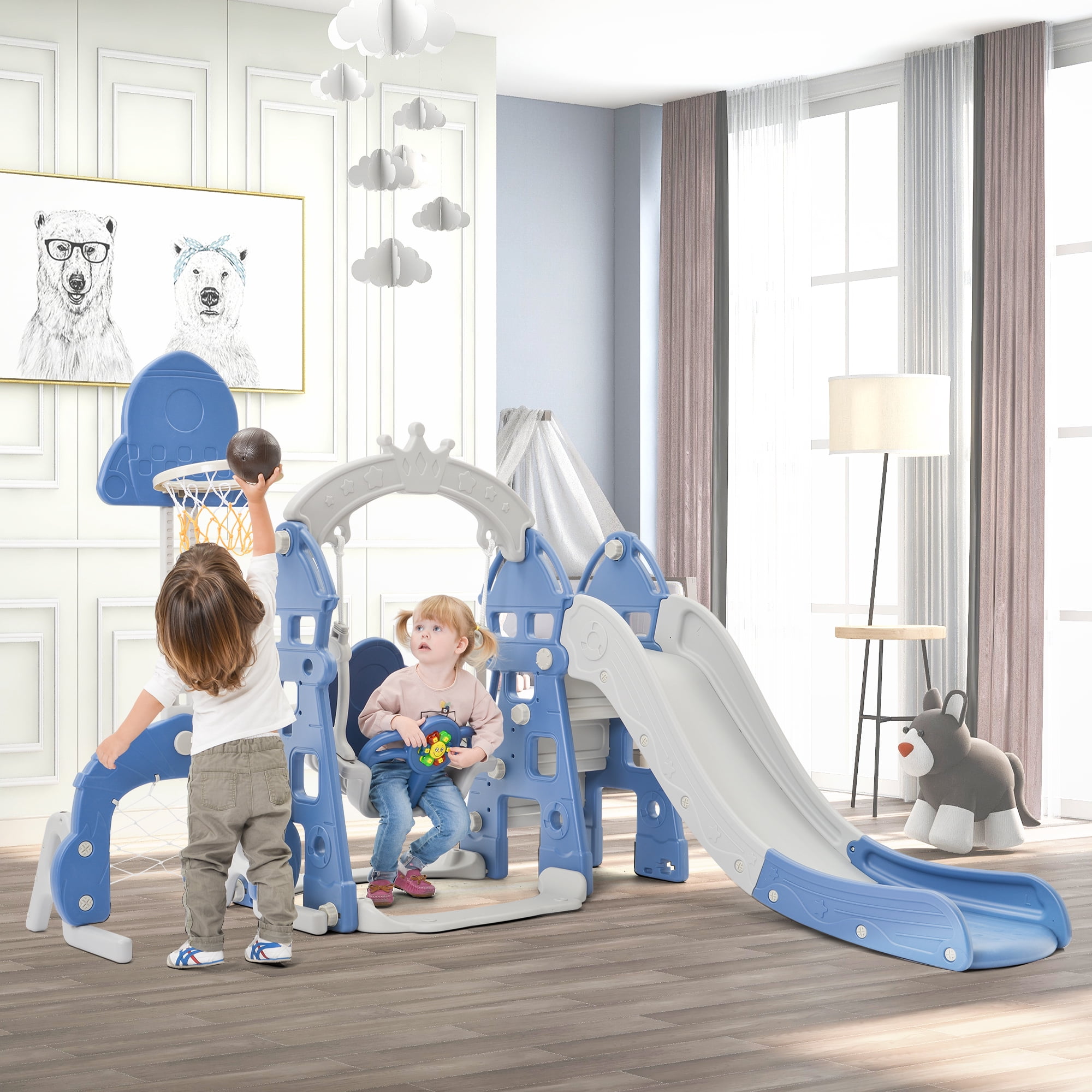 EUROCO 6 in 1 Toddle and Swing Set with Adjustable Swing and Slide ...