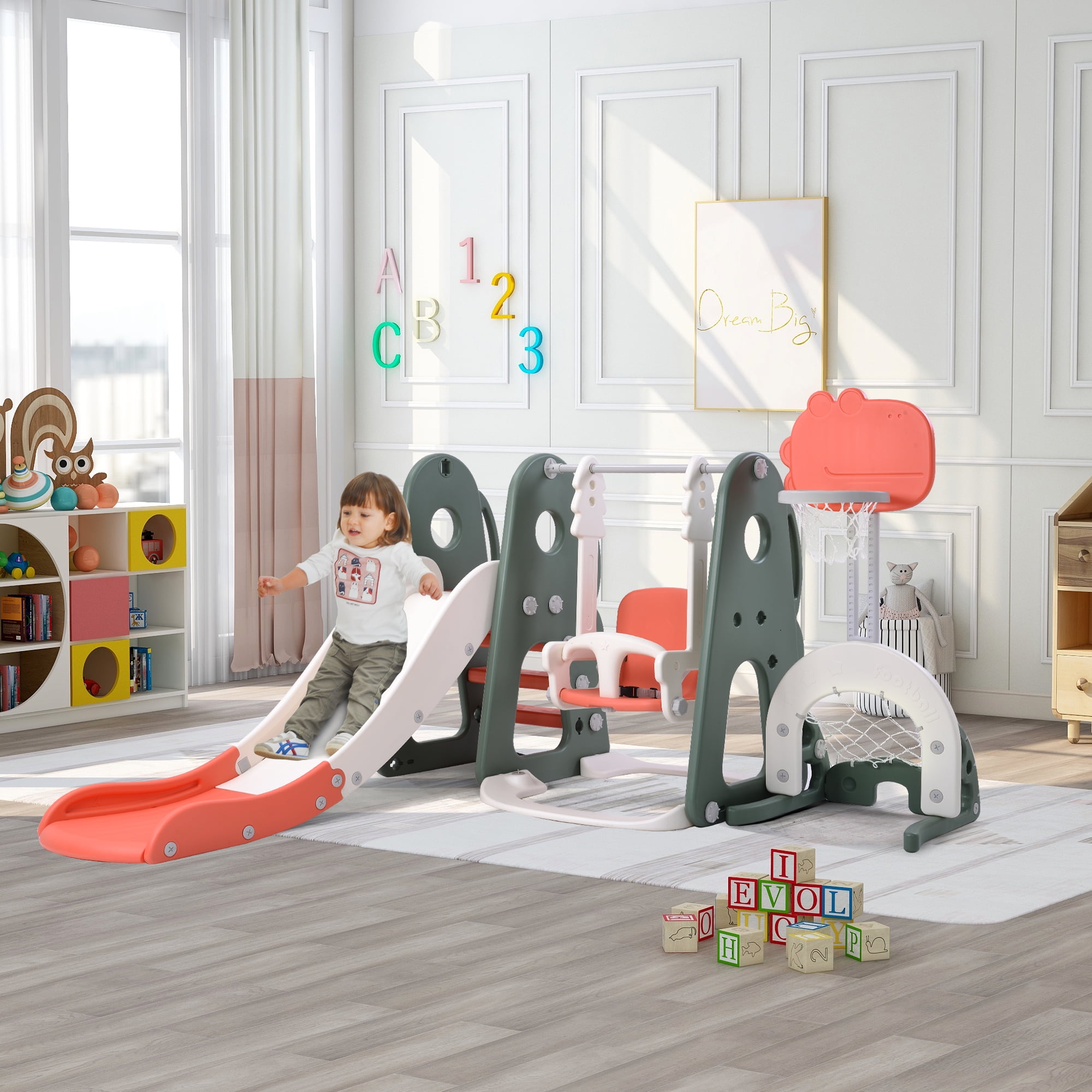 EUROCO 6 in 1 Toddle and Swing Set with Adjustable Swing and Slide ...
