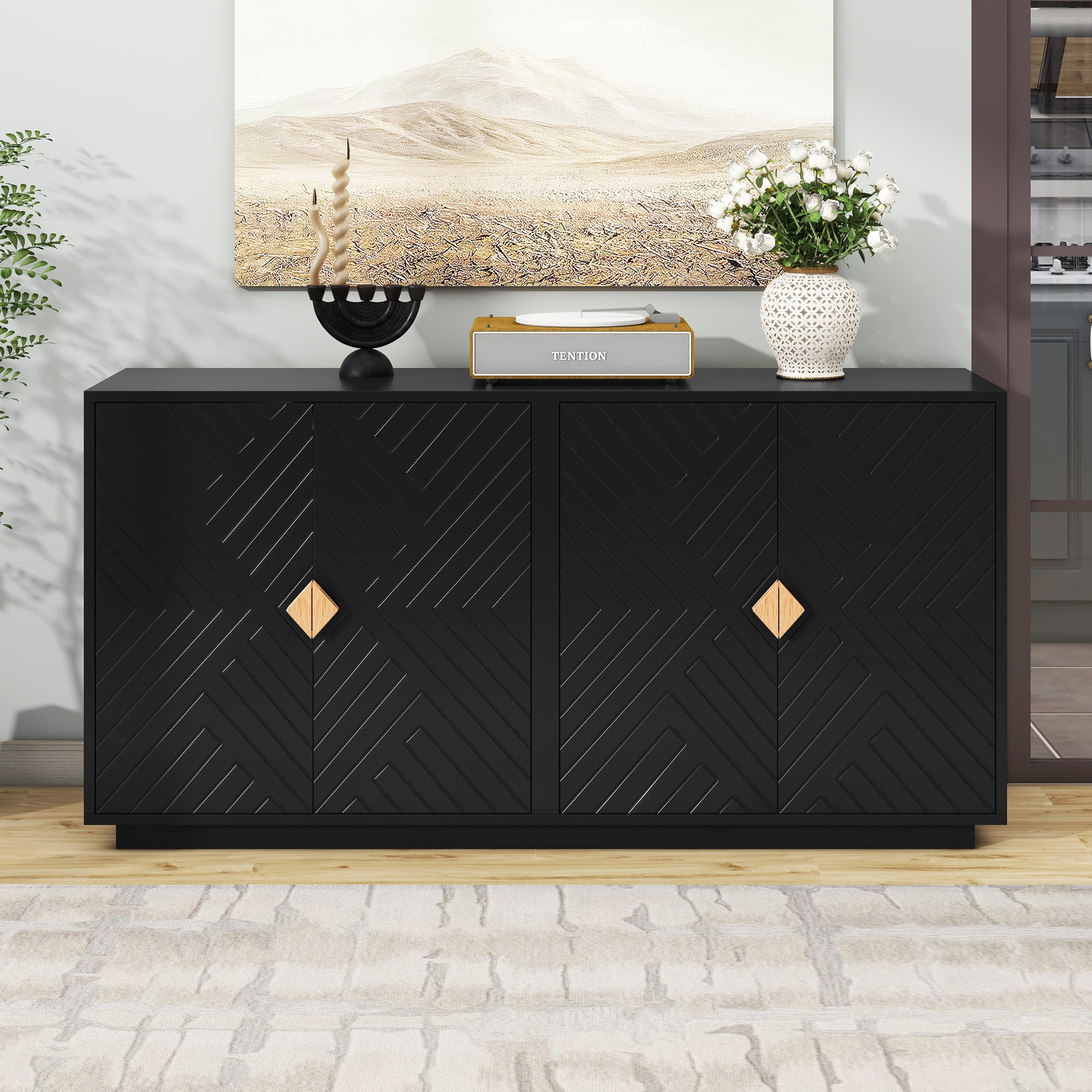 EUROCO 60'' Modern Functional Large Storage Sideboard, MDF Storage ...