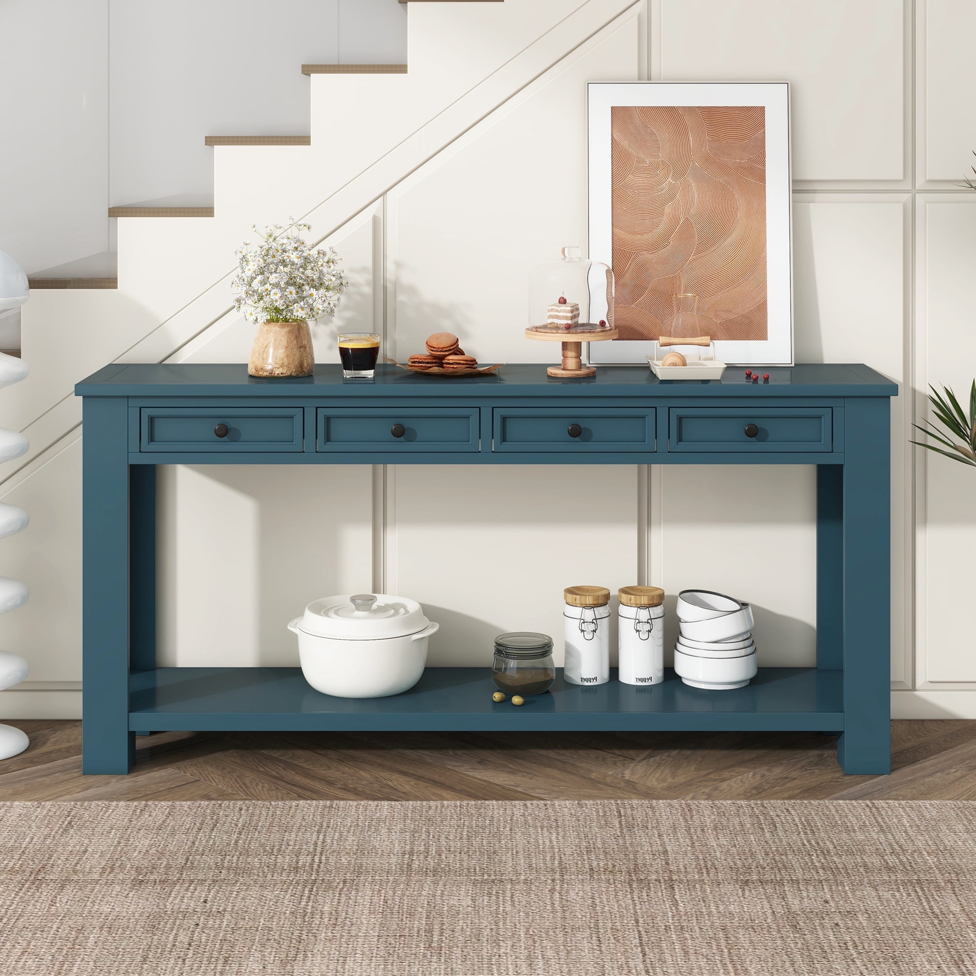 Euroco Wood Rustic Chic Console Table, Dark Blue - Walmart.com