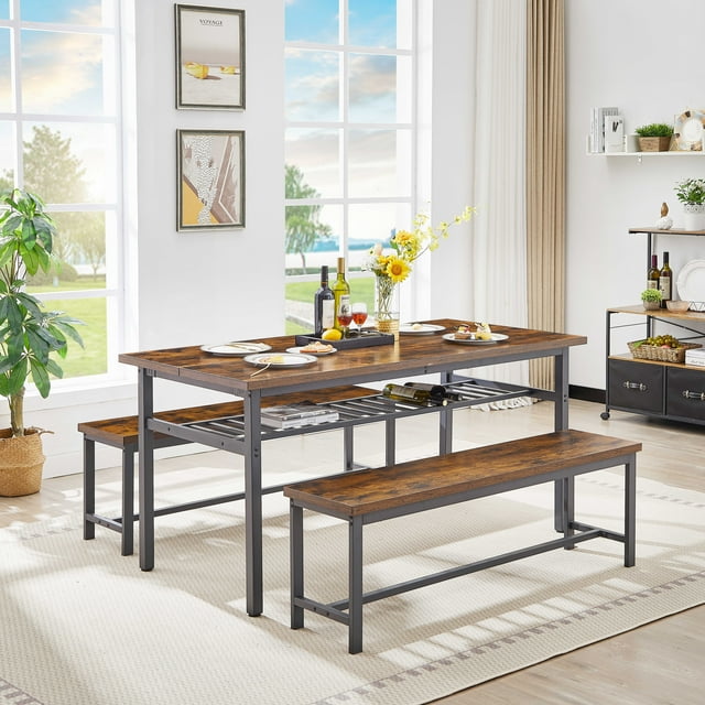 EUROCO 67" Wood Dining Room Table Set , 3-Piece Breakfast Nook Dining ...