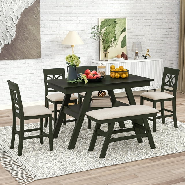 Free Shipping! EUROCO 6PCS Solid Wood Counter Height Dining Table Set ...