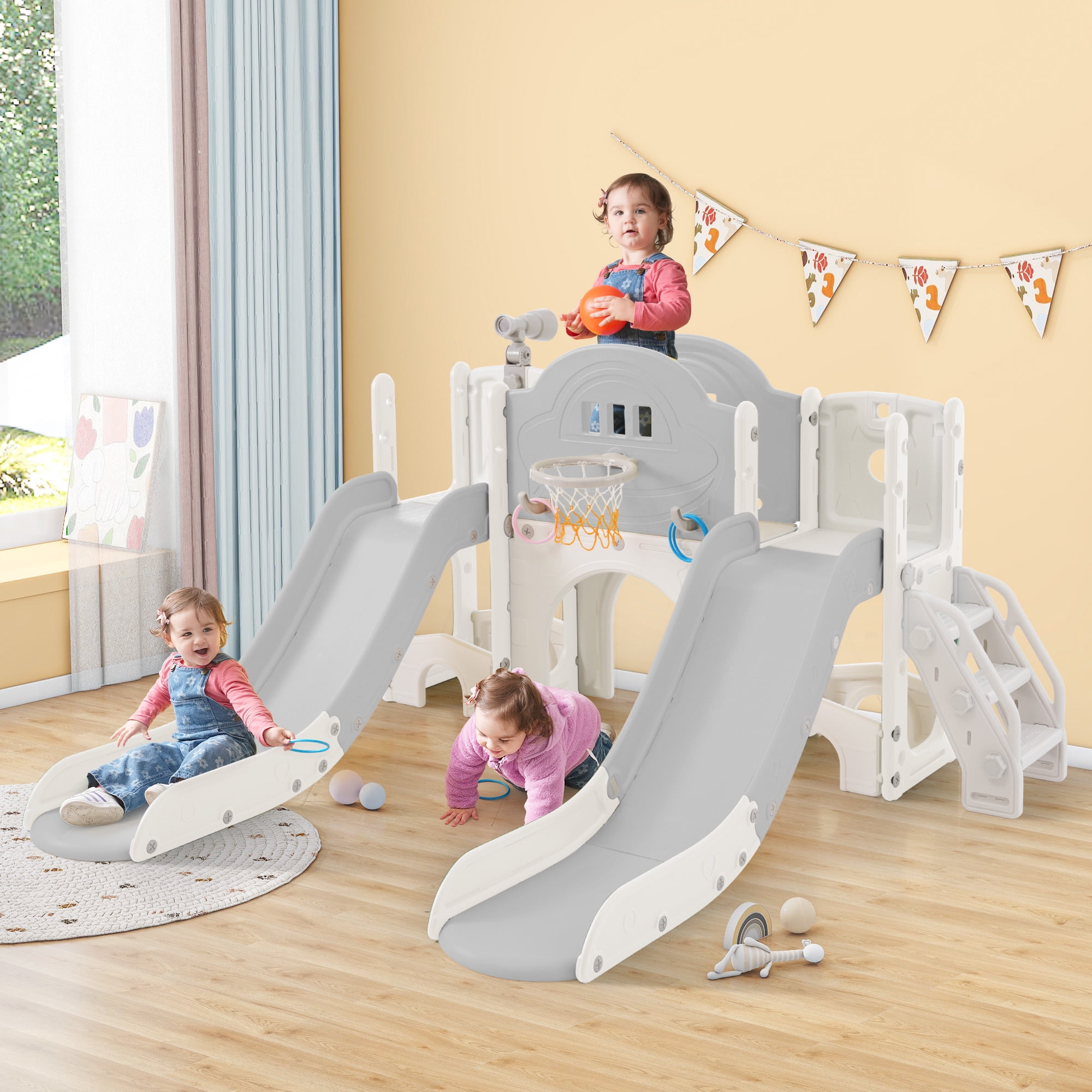 EUROCO 7 in 1 Toddler Slide with Climber, ,Double kids Slides for ...
