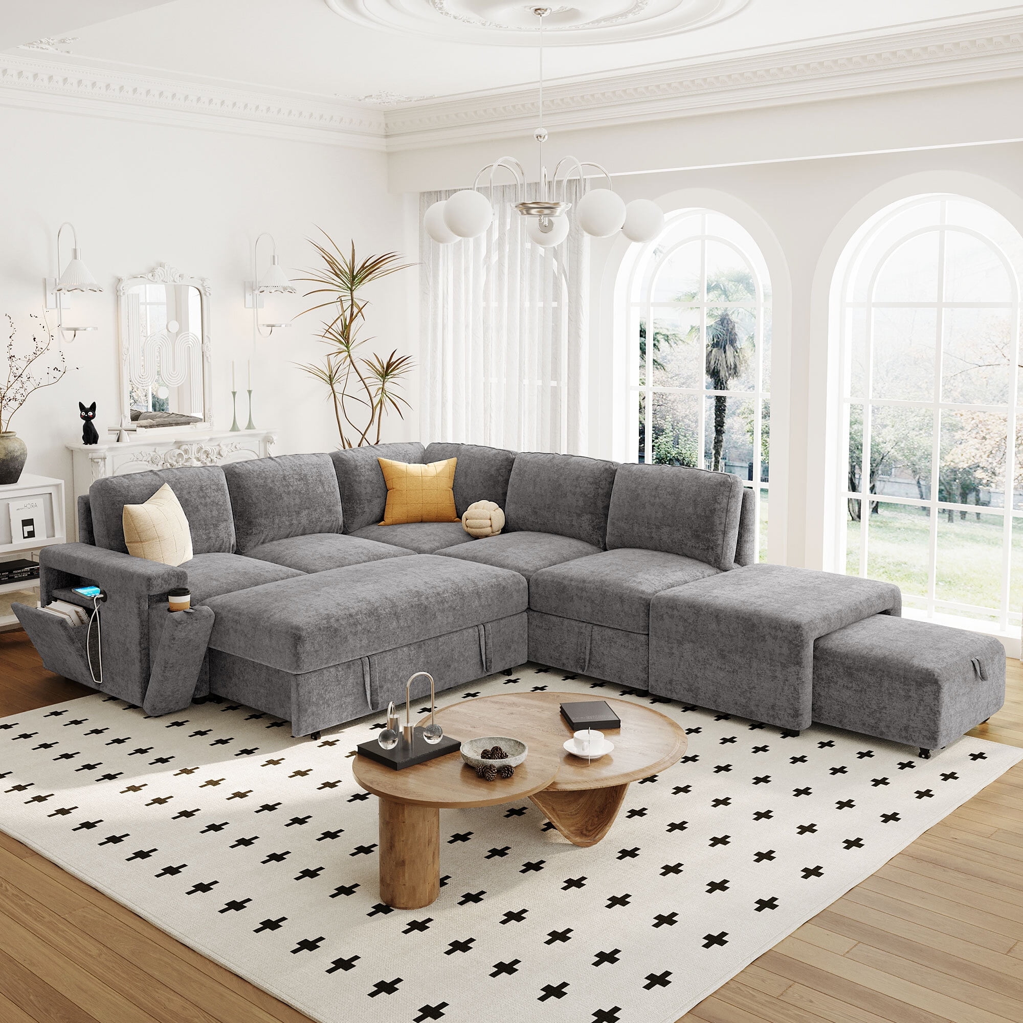 EUROCO 7-Seater Sectional Sofa Couch, 90.6" Modular Sleeper Sofa with ...