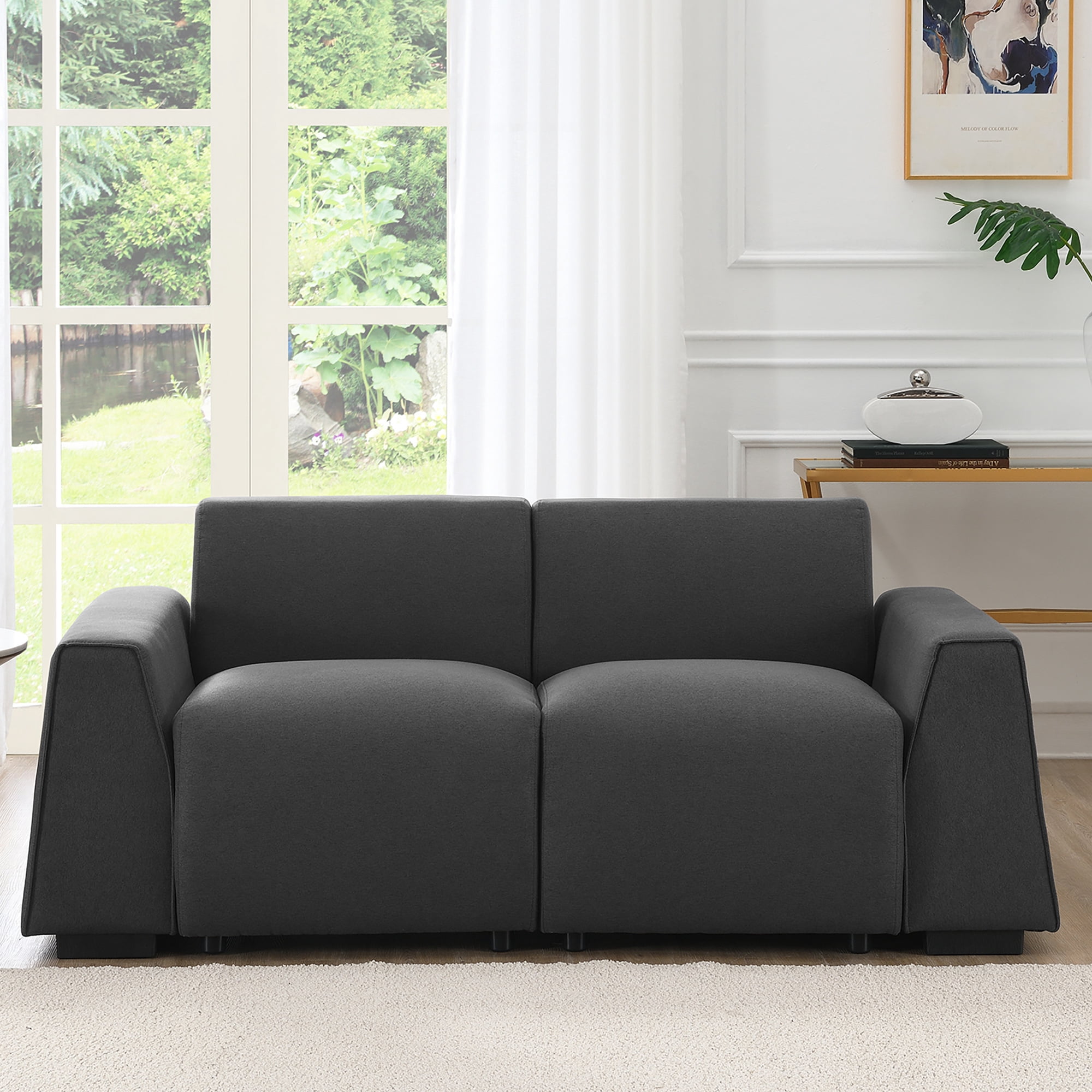 EUROCO 71'' Modern Loveseat Couch Sofa, Linen Fabric Sofa Upholstered 2 ...