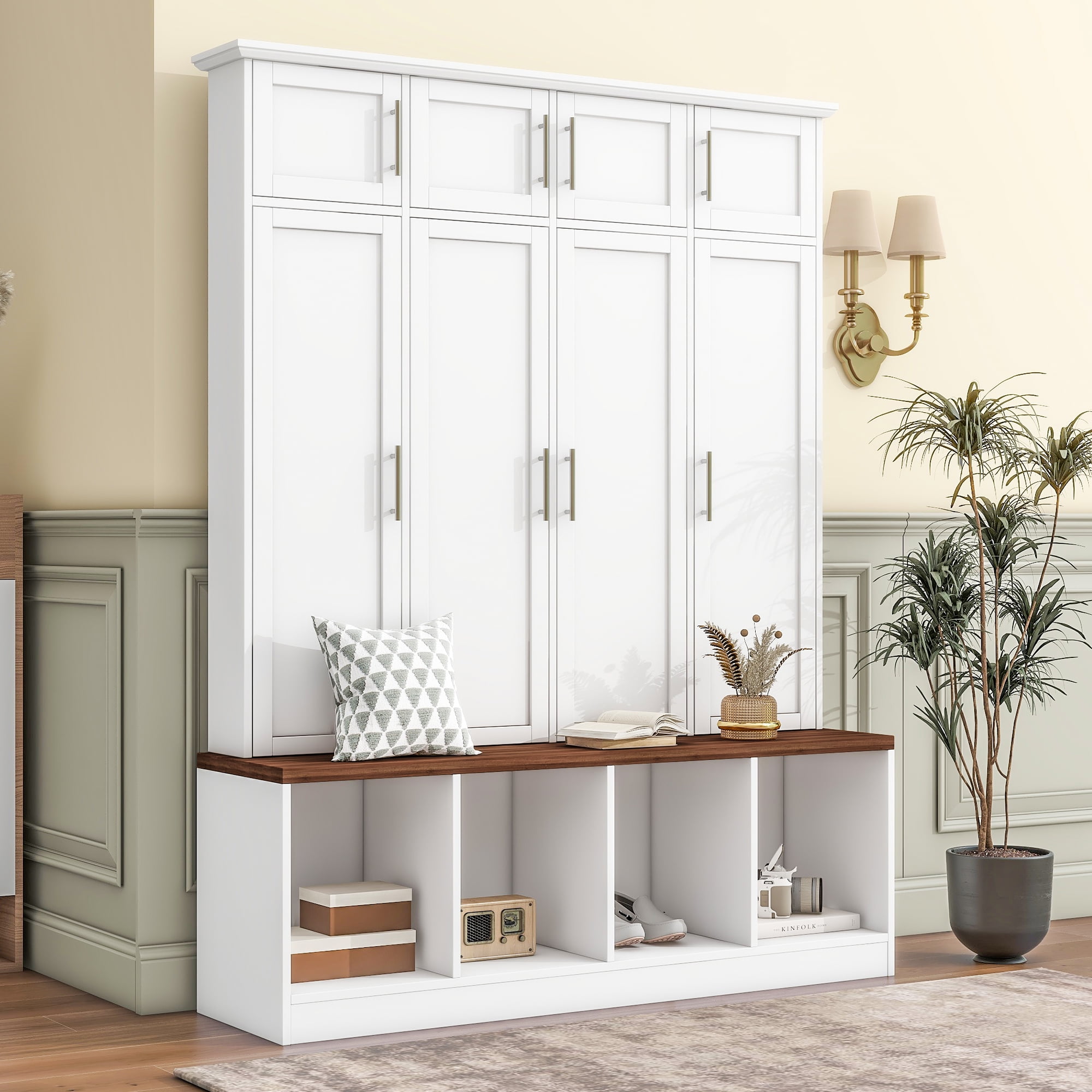 EUROCO 74.9'' Oversized Hall Tree Multi-Functional Entryway Cabinet ...
