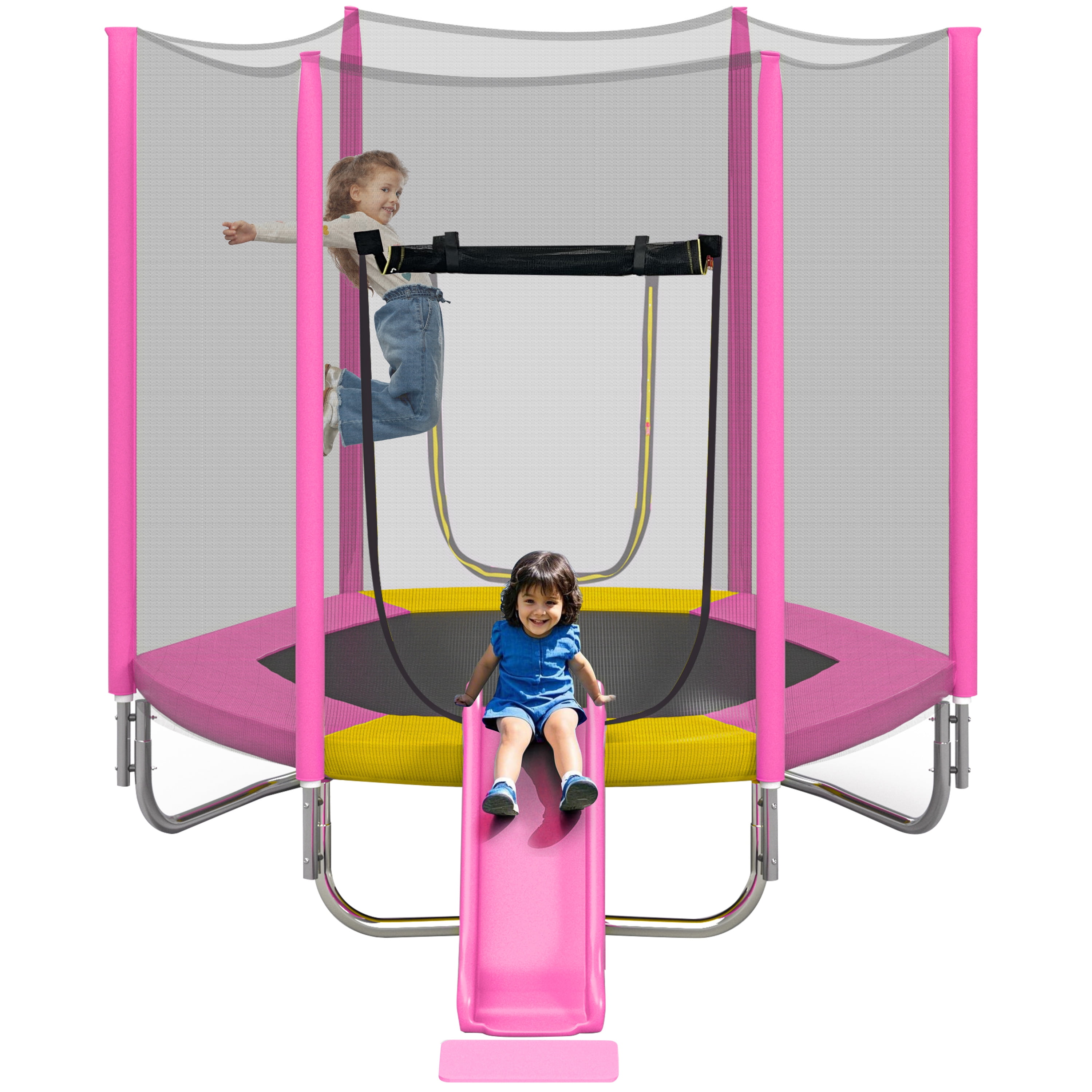 EUROCO 7FT Trampoline with Removable Slide, Kids Indoor Outdoor ...