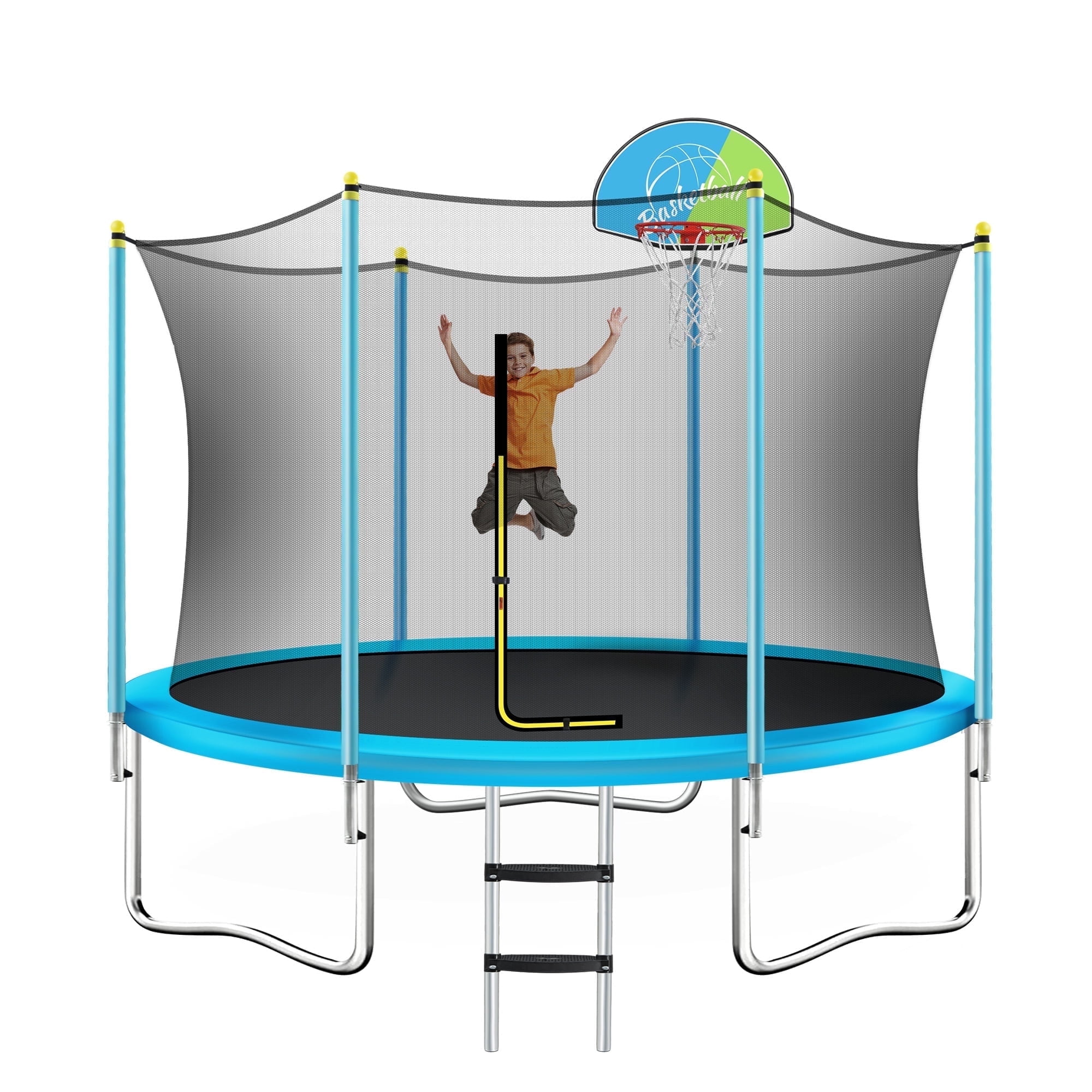 EUROCO 8FT Trampoline for Kids with Safety Enclosure Net, Basketball ...