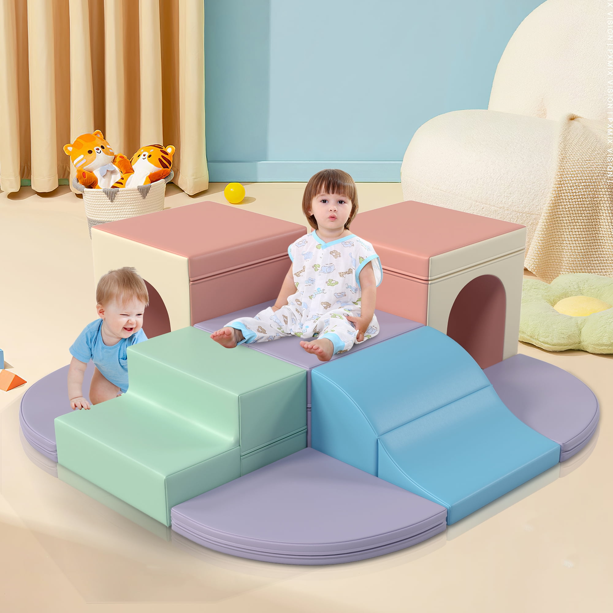 EUROCO 9-Piece Soft Foam Climbing Blocks for Toddlers, Soft Play Climbing Toys, Crawl and Climb ...
