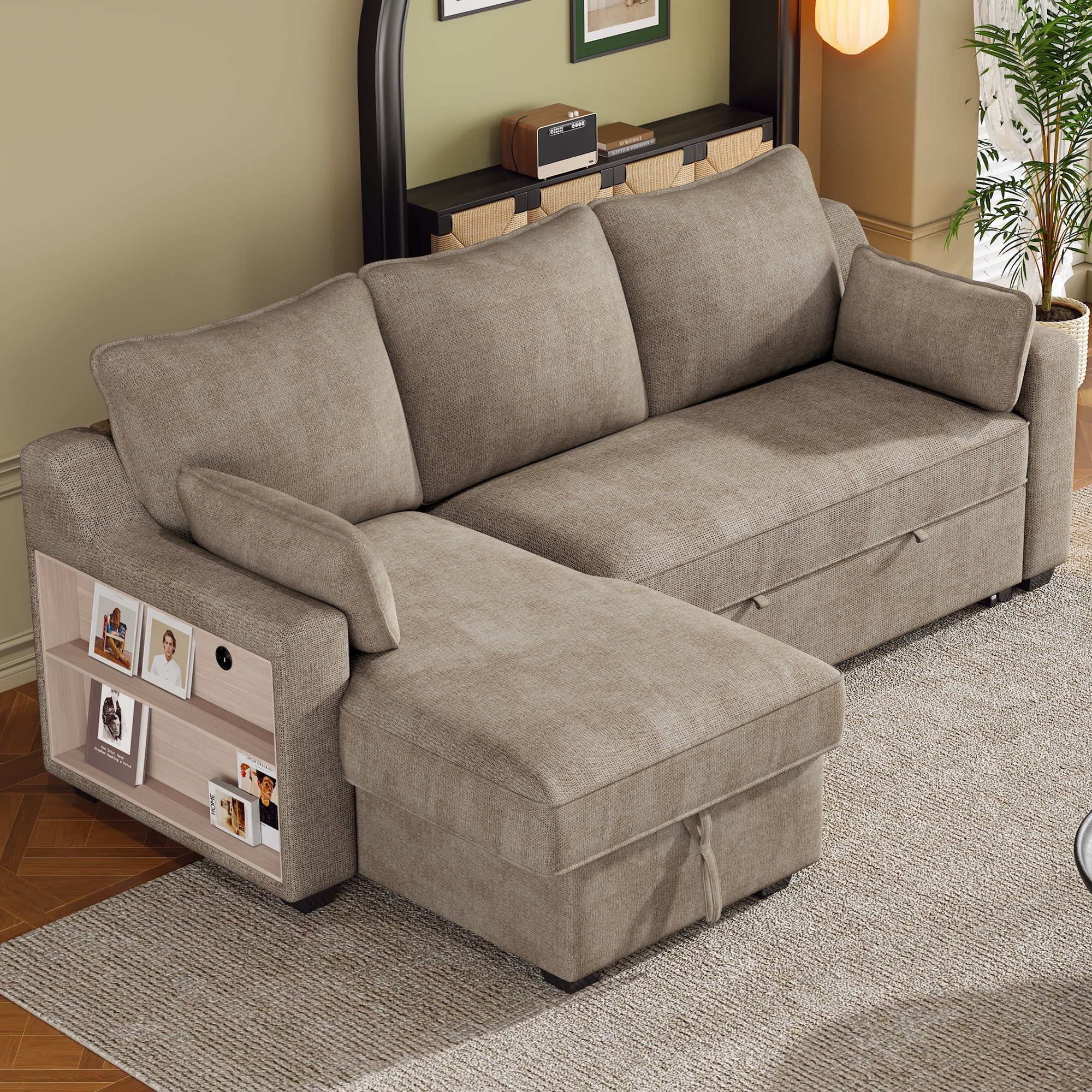 EUROCO 90" Longer Convertible Sofa Bed L-shape Couch with USB Ports ...