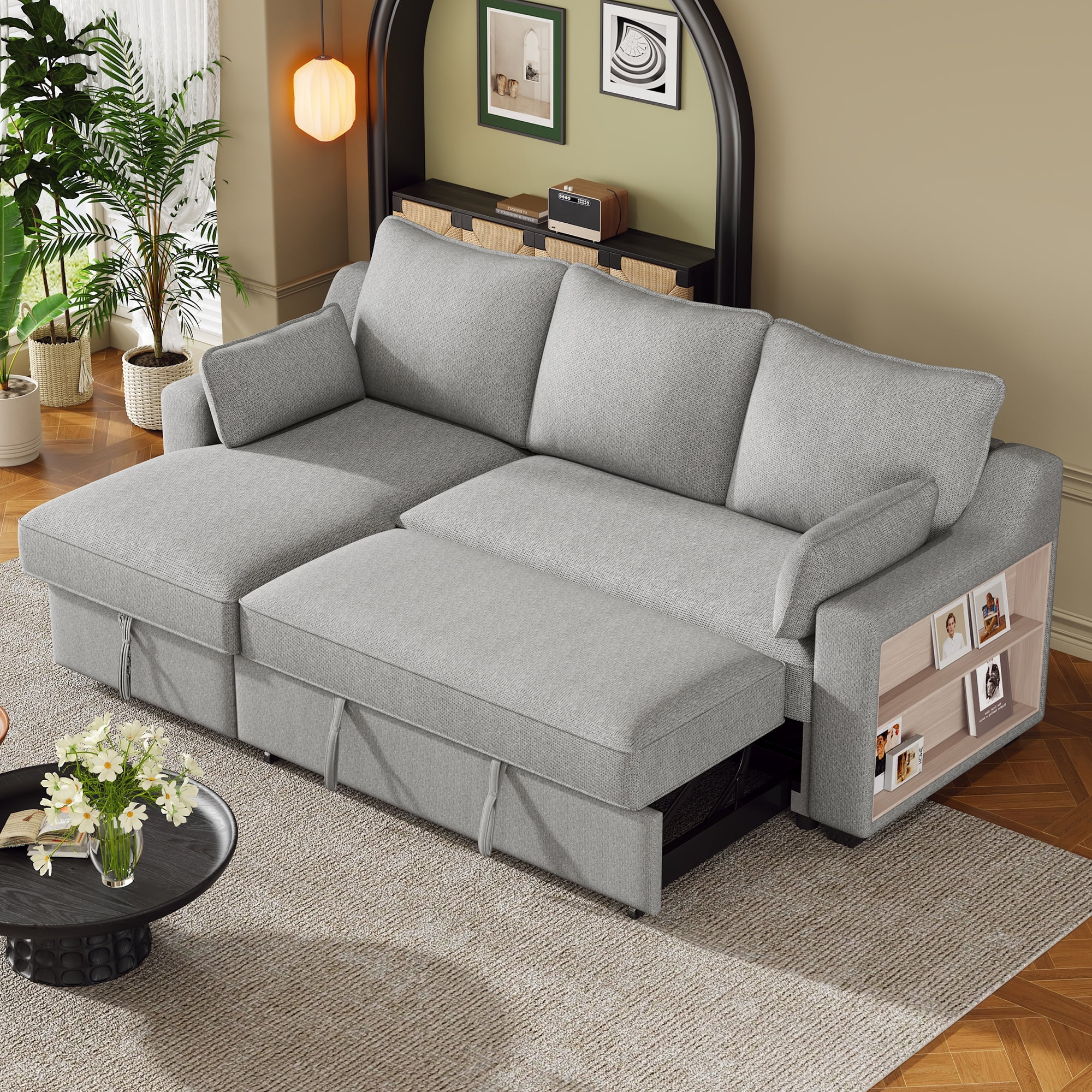 EUROCO 90" Longer Convertible Sofa Bed L-shape Couch with USB Ports ...