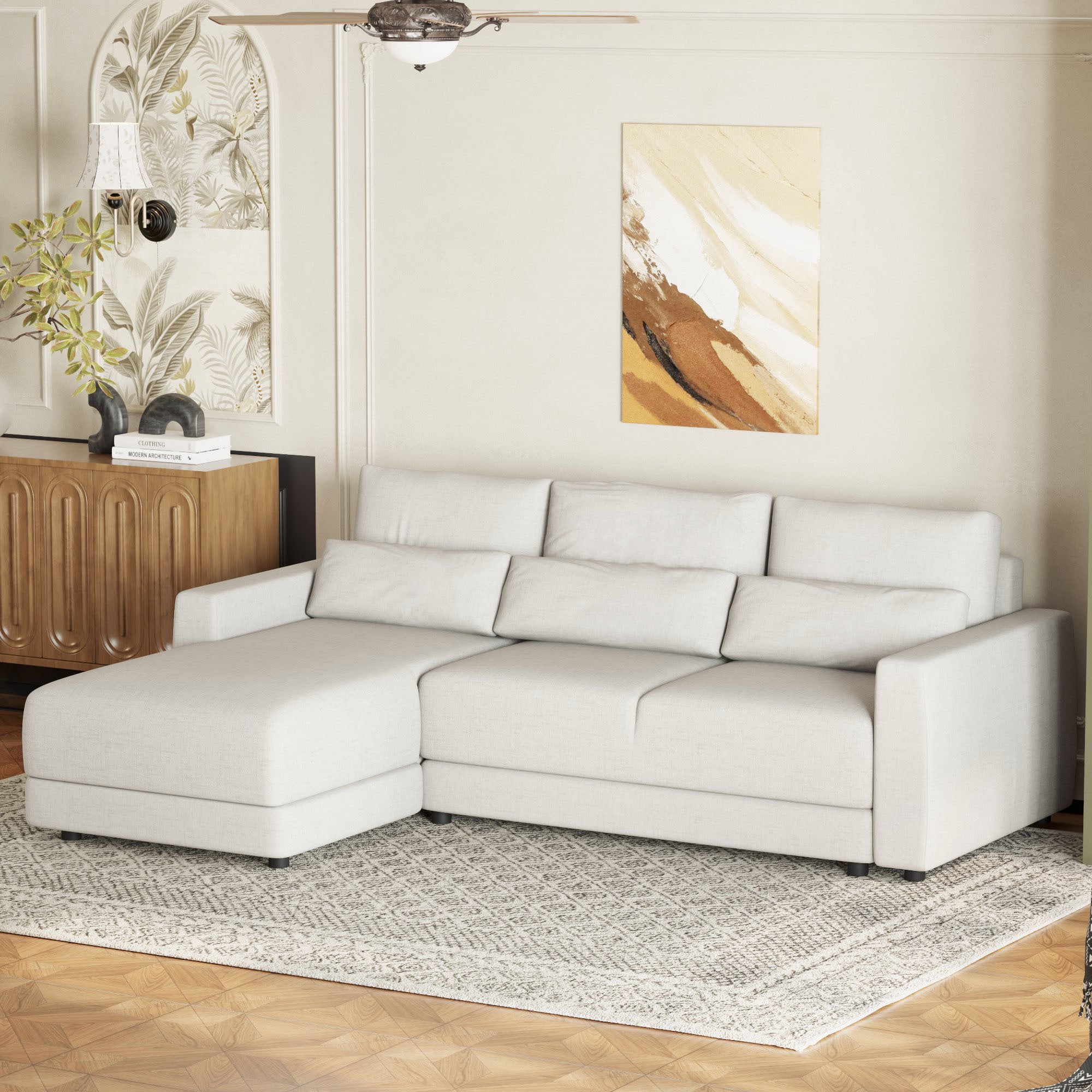 EUROCO 92.9" L-Shaped Modular Sectional Sofa Couch, Linen Sofa with ...