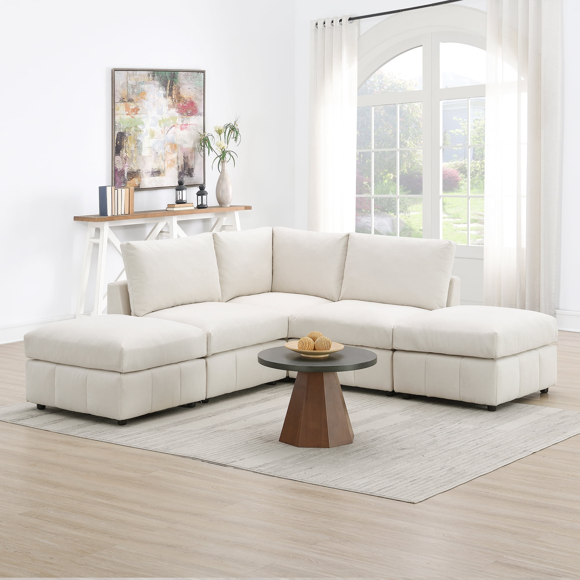 EUROCO 93" Convertible Modular Sectional Sofa with Ottomans, L Shaped ...