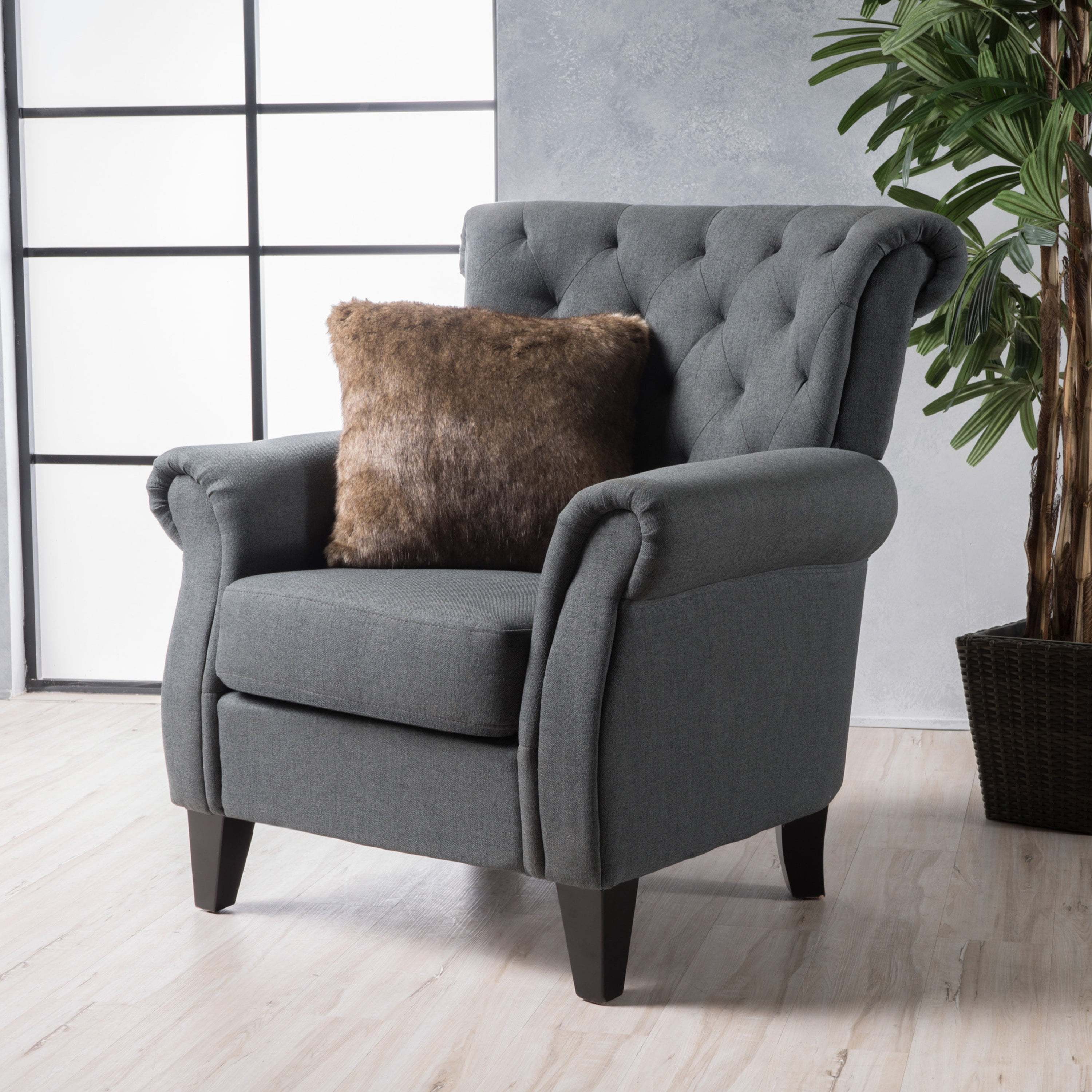 EUROCO Accent Chair, Fabric Single Seat Arm Chair with Rolled Arms ...