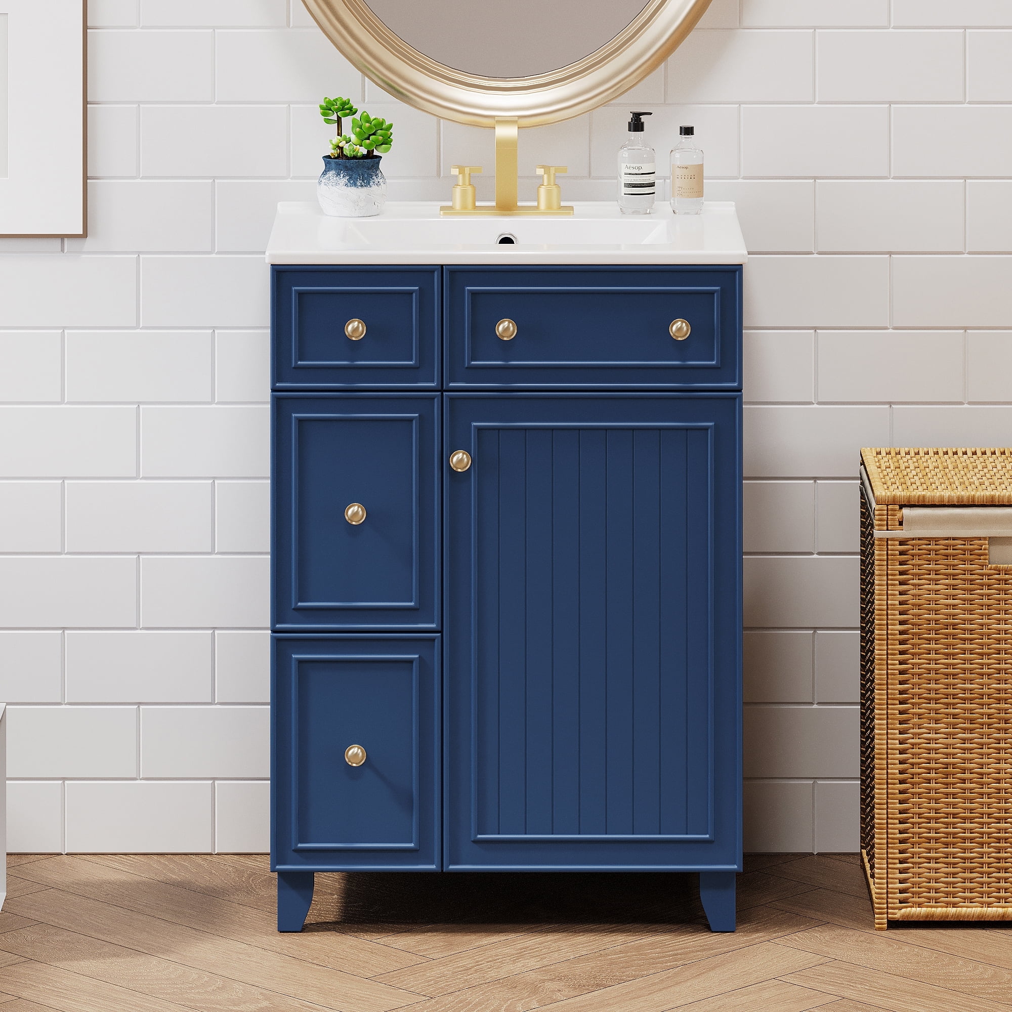 EUROCO Bathroom Vanity with Ceramic Sink, 24" Freestanding Bathroom ...