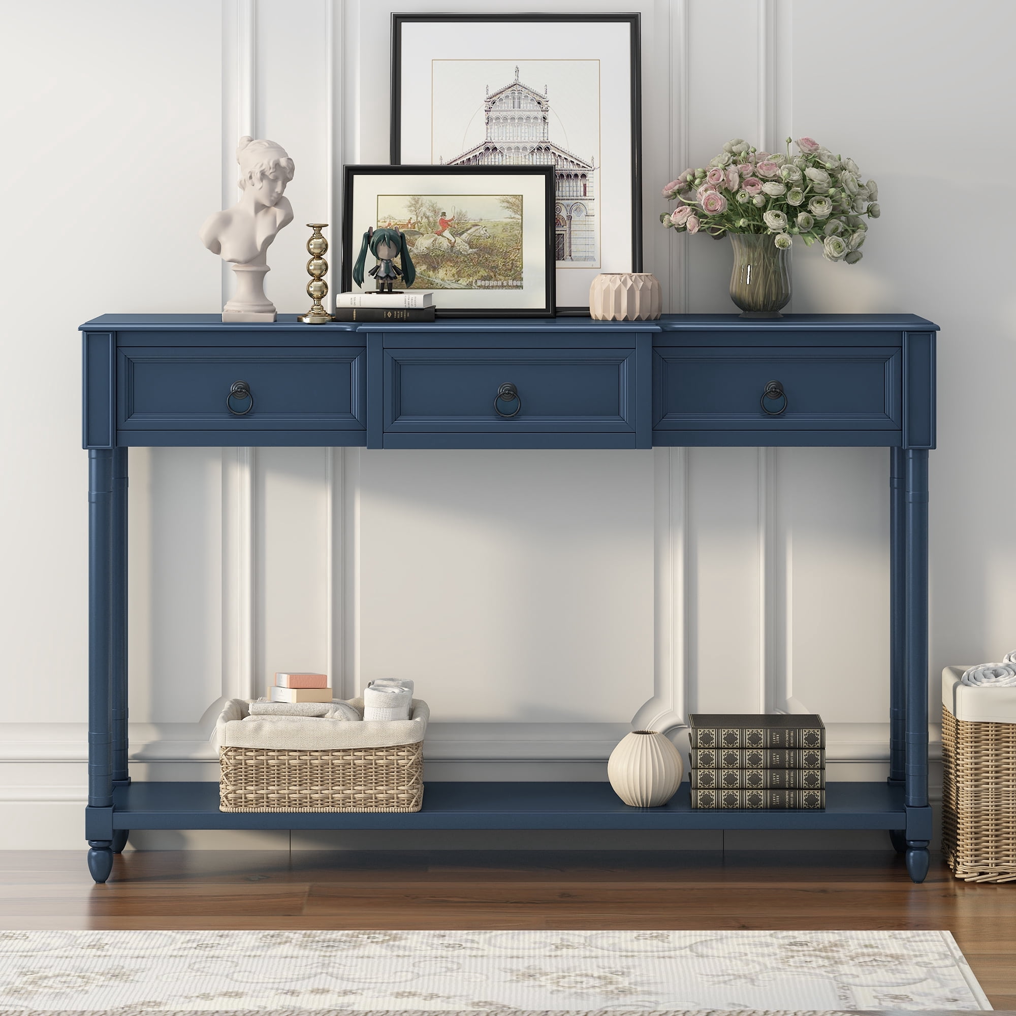 EUROCO Console Table Sofa Table with Three Projecting Storage Drawers ...