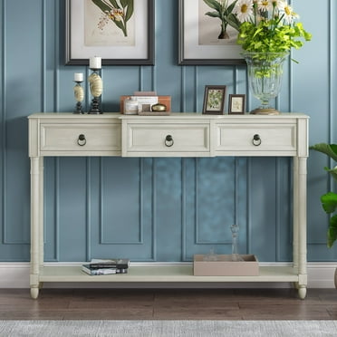 EUROCO Console Table Sofa Table with Two Storage Drawers, Bottom Shelf ...