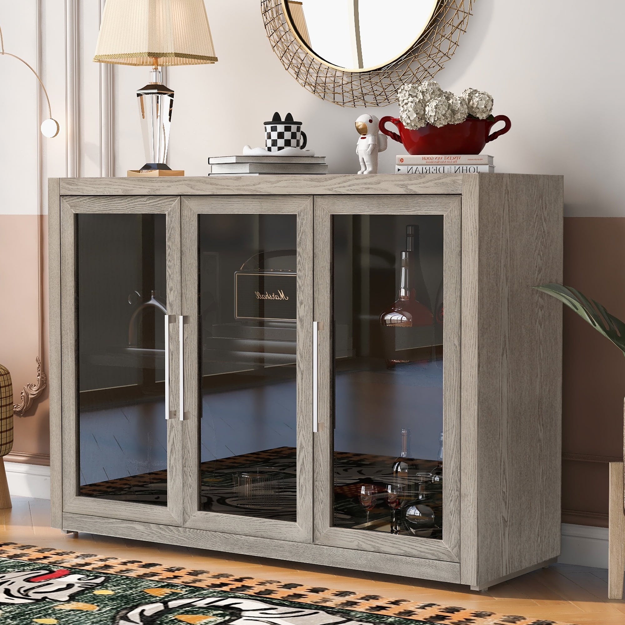 EUROCO Free Standing Buffet Cabinet,Modren Sideboard Cabinet with ...