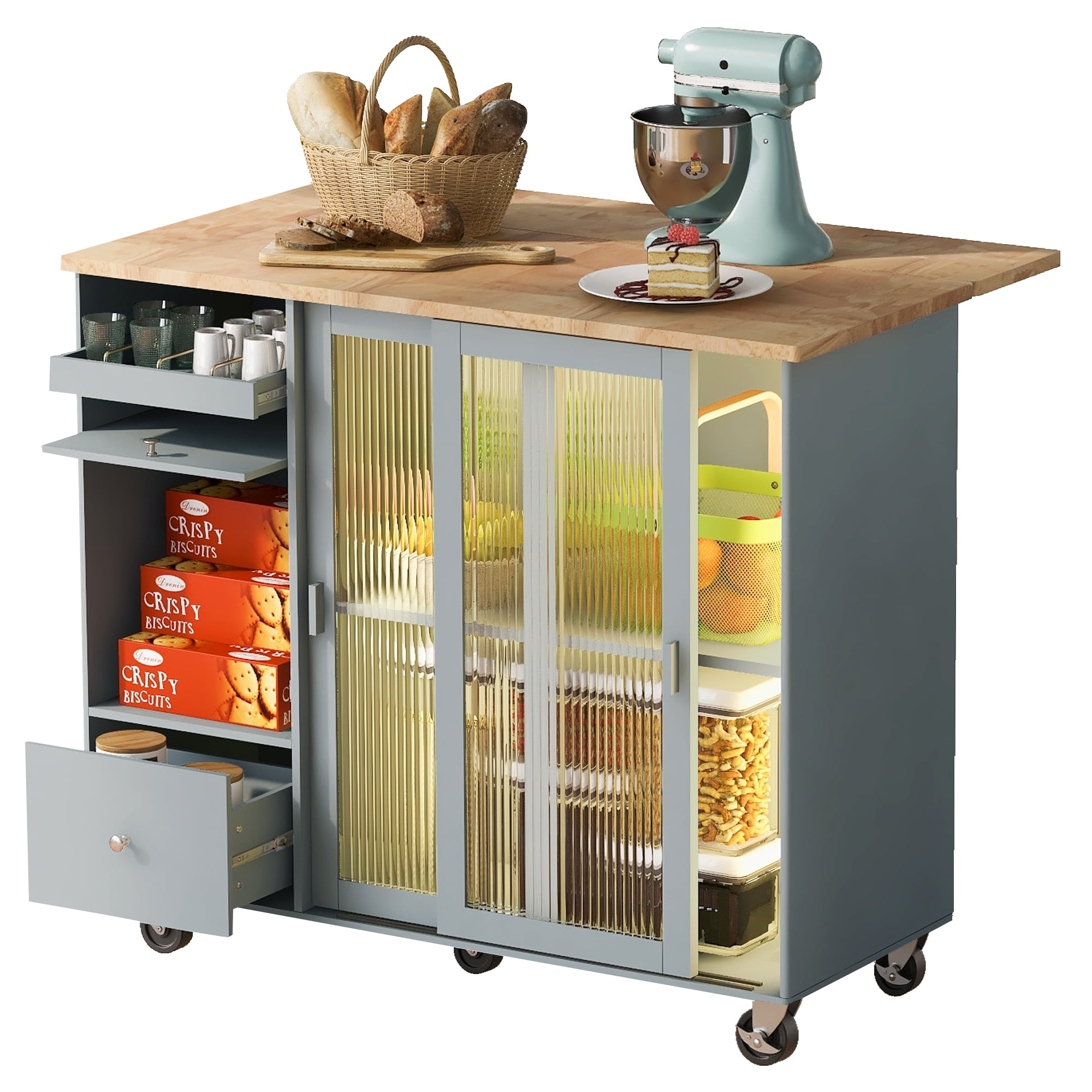 Euroco Kitchen Island Cart - Solid Wood, Drop Leaf, Rolling Island ...