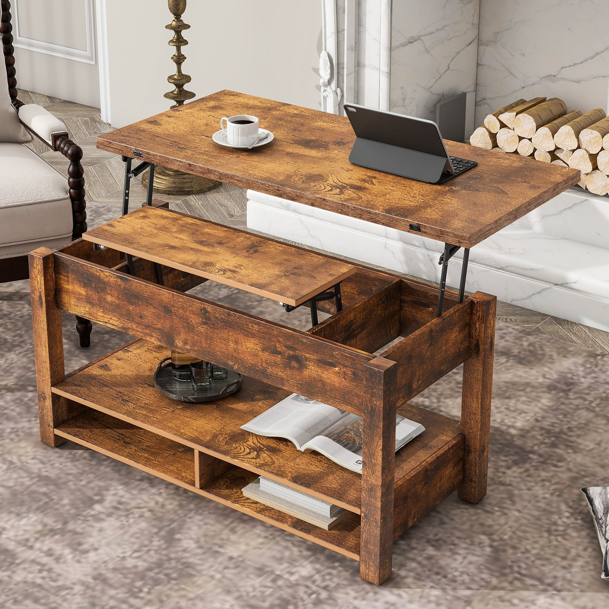EUROCO Lift Top Coffee Table Multi-Functional Coffee Table Dining Table ...