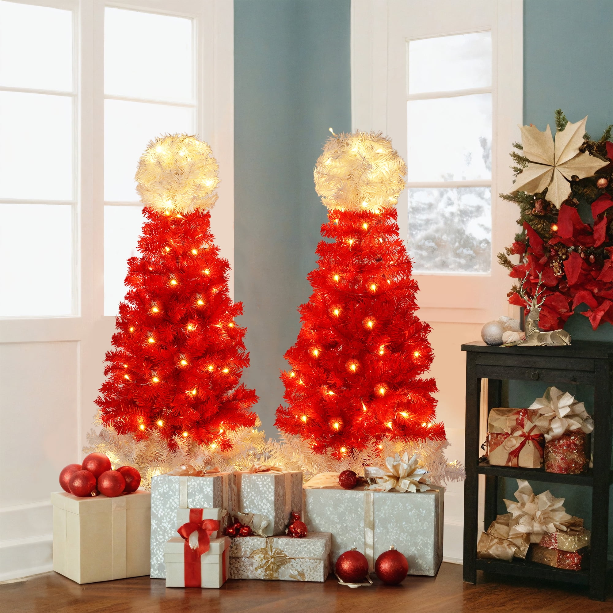 Euroco 4ft Lighted Santa Hat Christmas Tree Set of 2 with Warm LED ...