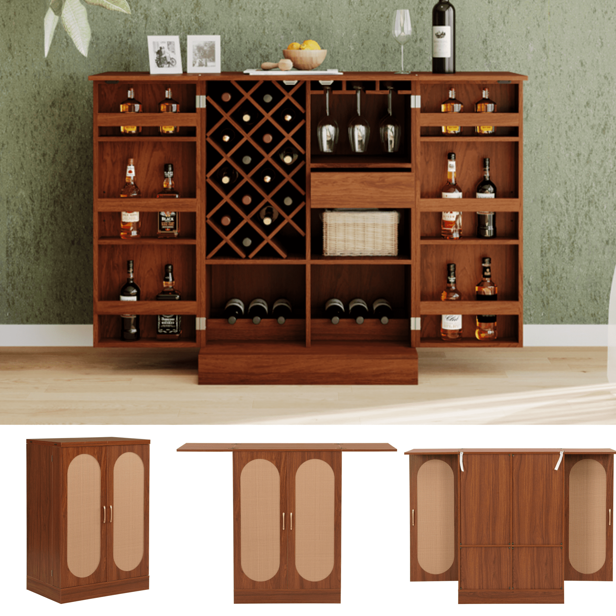 EUROCO Liquor Cabinet Bar for Home, 57.8" Longer Farmhouse Wine Buffet ...