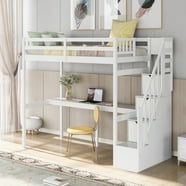 EUROCO Twin Loft Bed with Desk and 4 Drawers, Moveable Staircase for ...