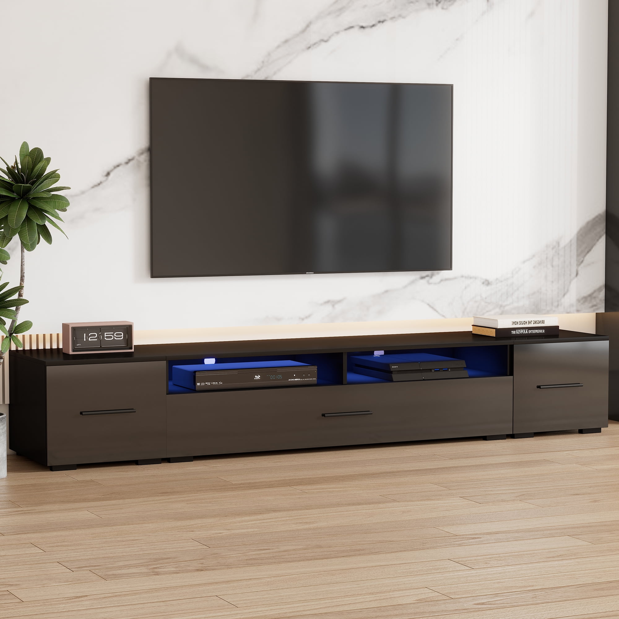 "EUROCO TV Stand for up to 90"" TV, Extendable with Color Changing LED ...