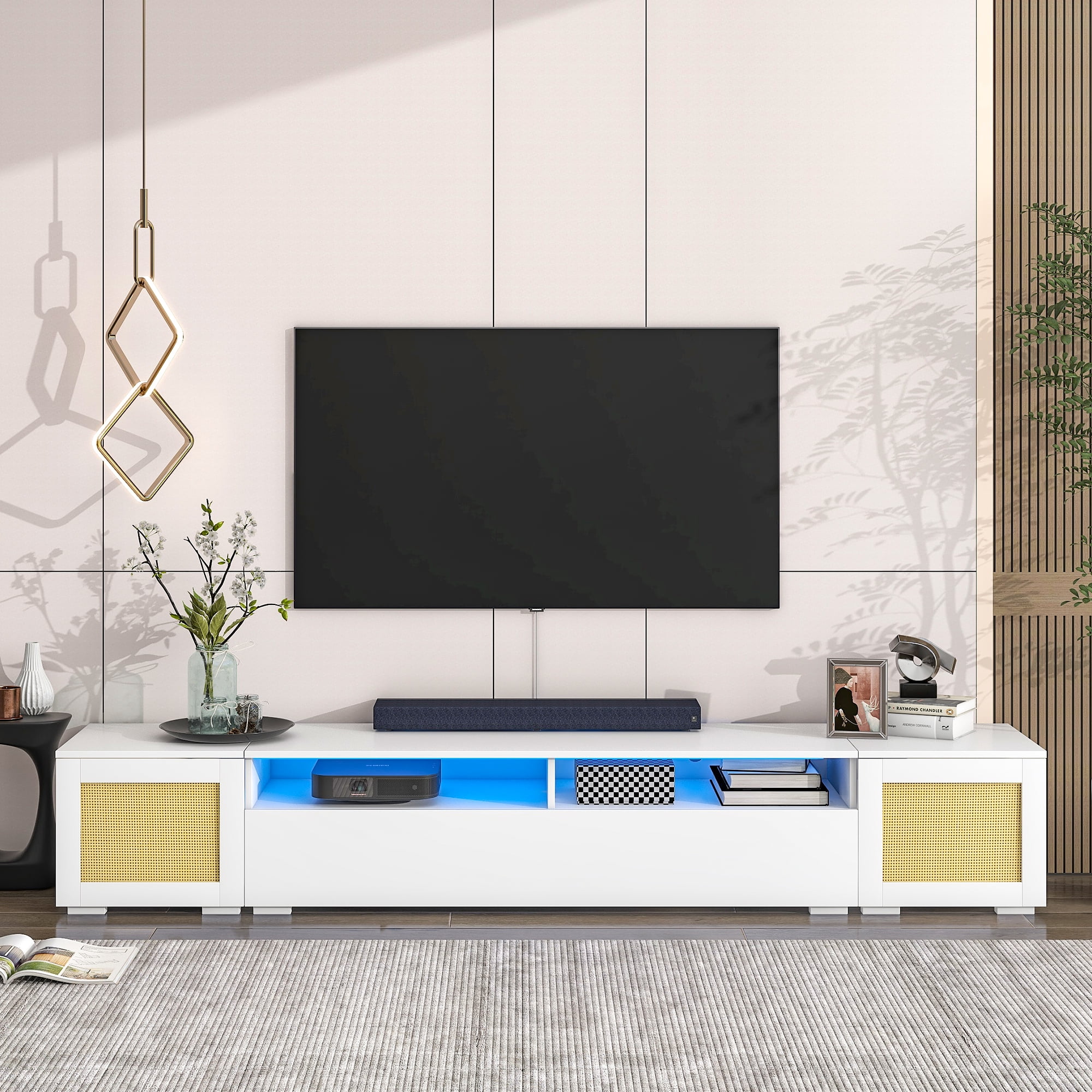 EUROCO TV Stand Extended Console for TVs Up to 90”,Rattan Style ...