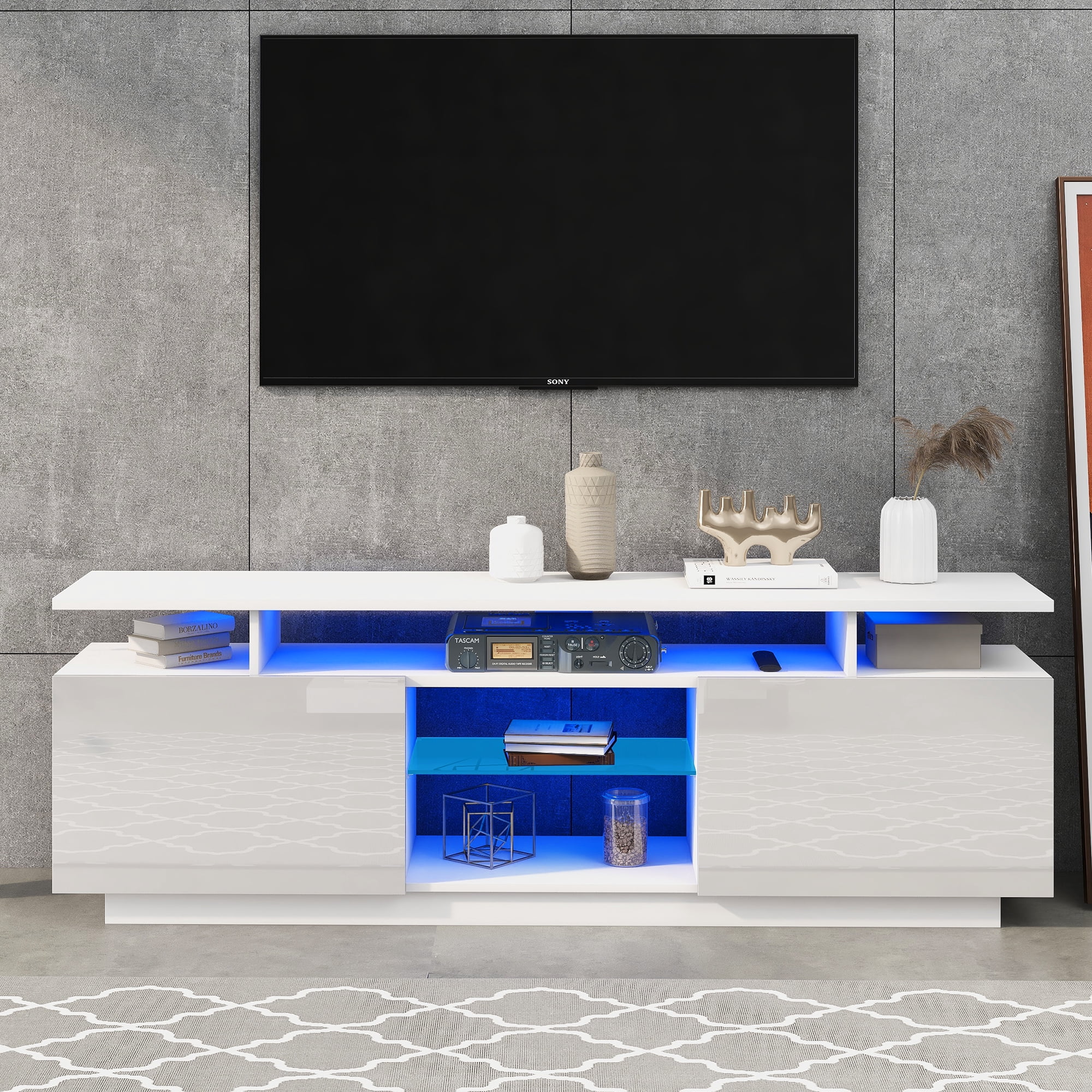 EUROCO TV Stand for TVs Up to 65", Entertainment Center with RGB LED ...