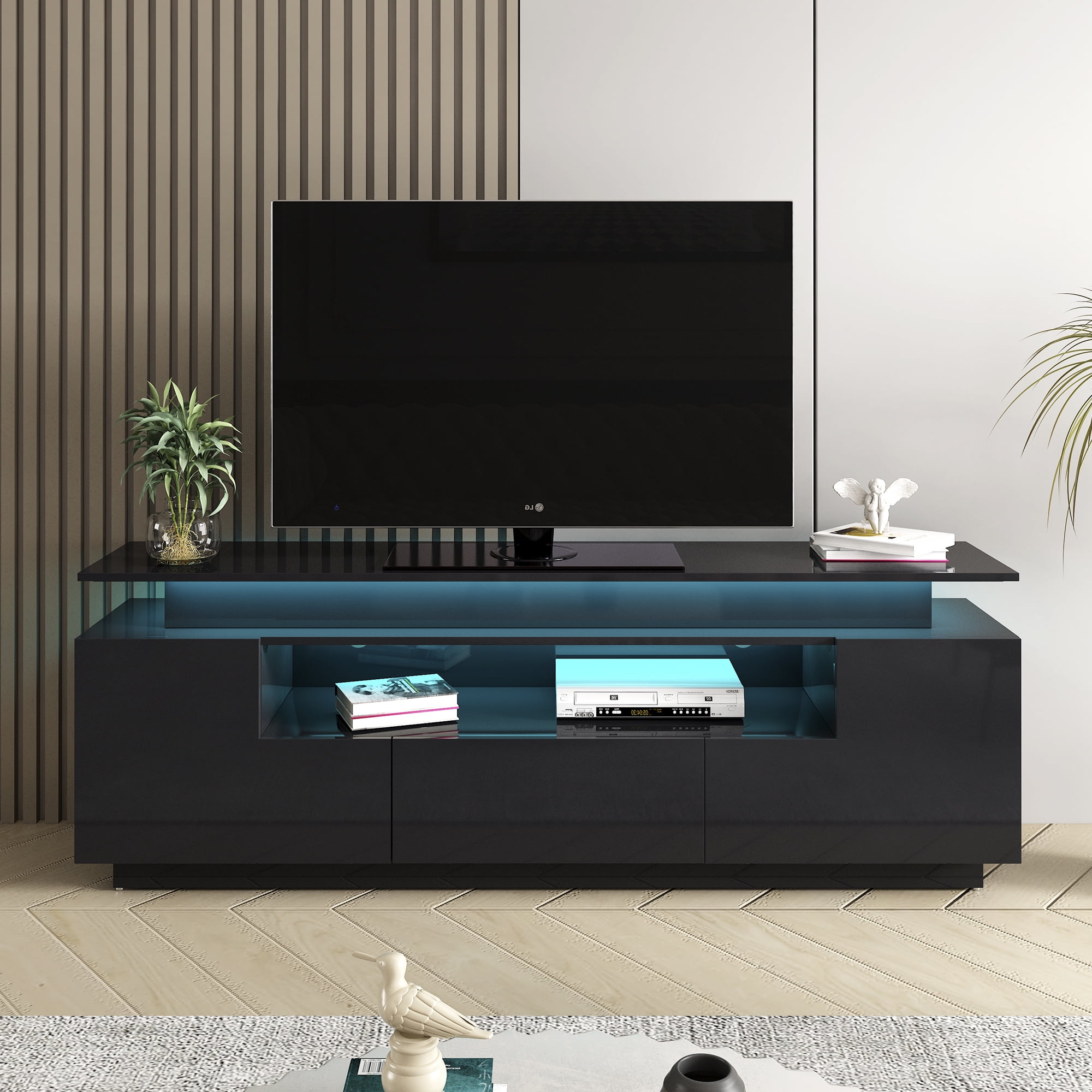 EUROCO TV Stand for TVs Up to 75", Entertainment Center with Color ...